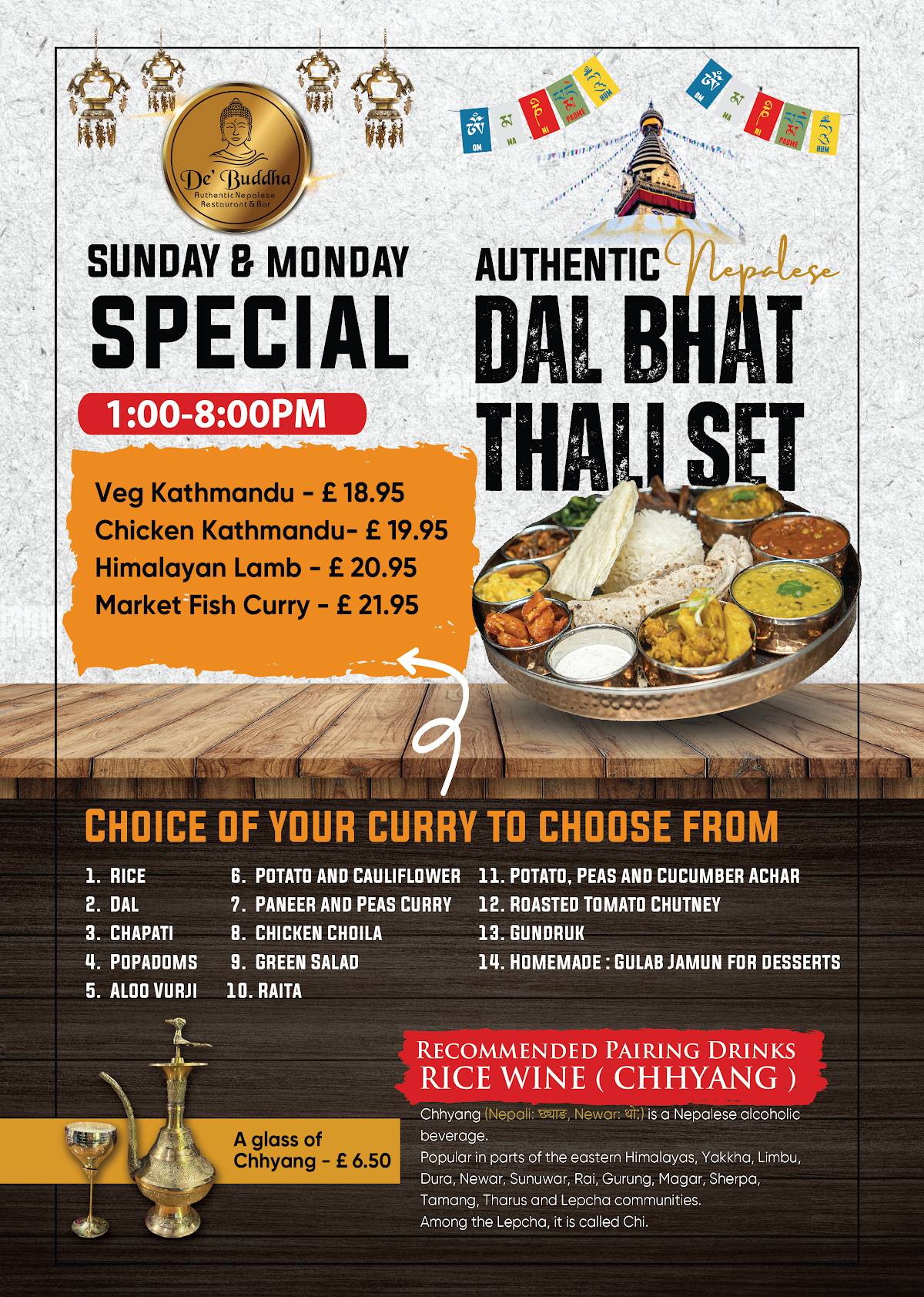 Menu at Dé Buddha Authentic Nepalese Restaurant & Bar, Johnstone