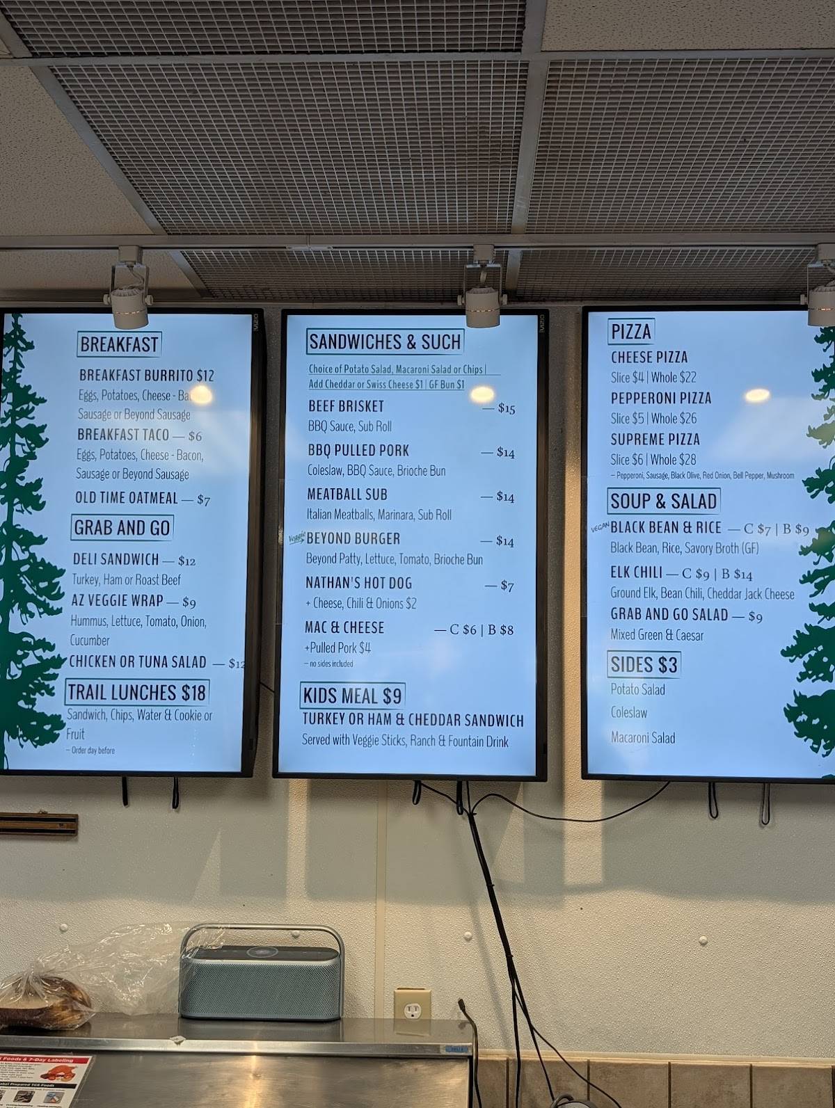 Menu at Deli in the Pines restaurant, North Rim