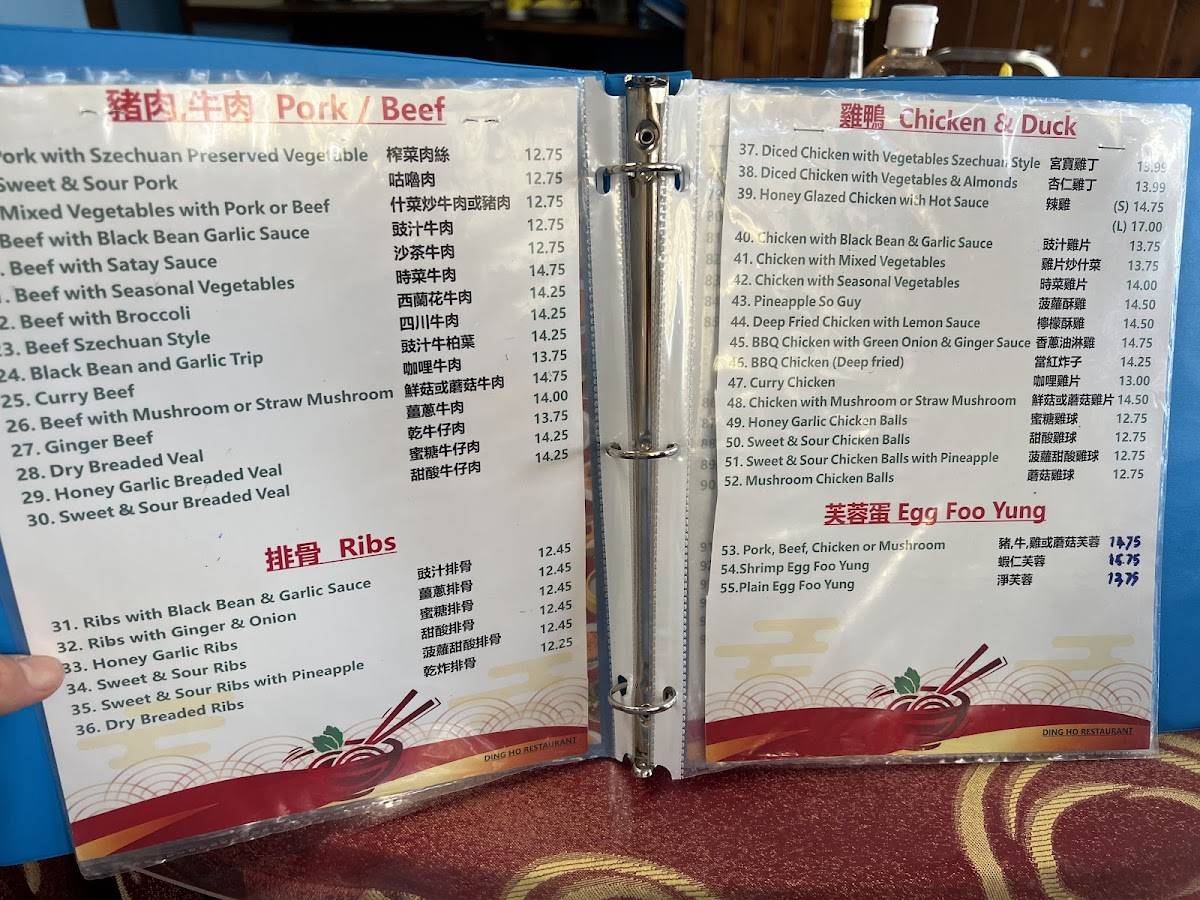 Menu at Ding Ho Restaurant, Winnipeg