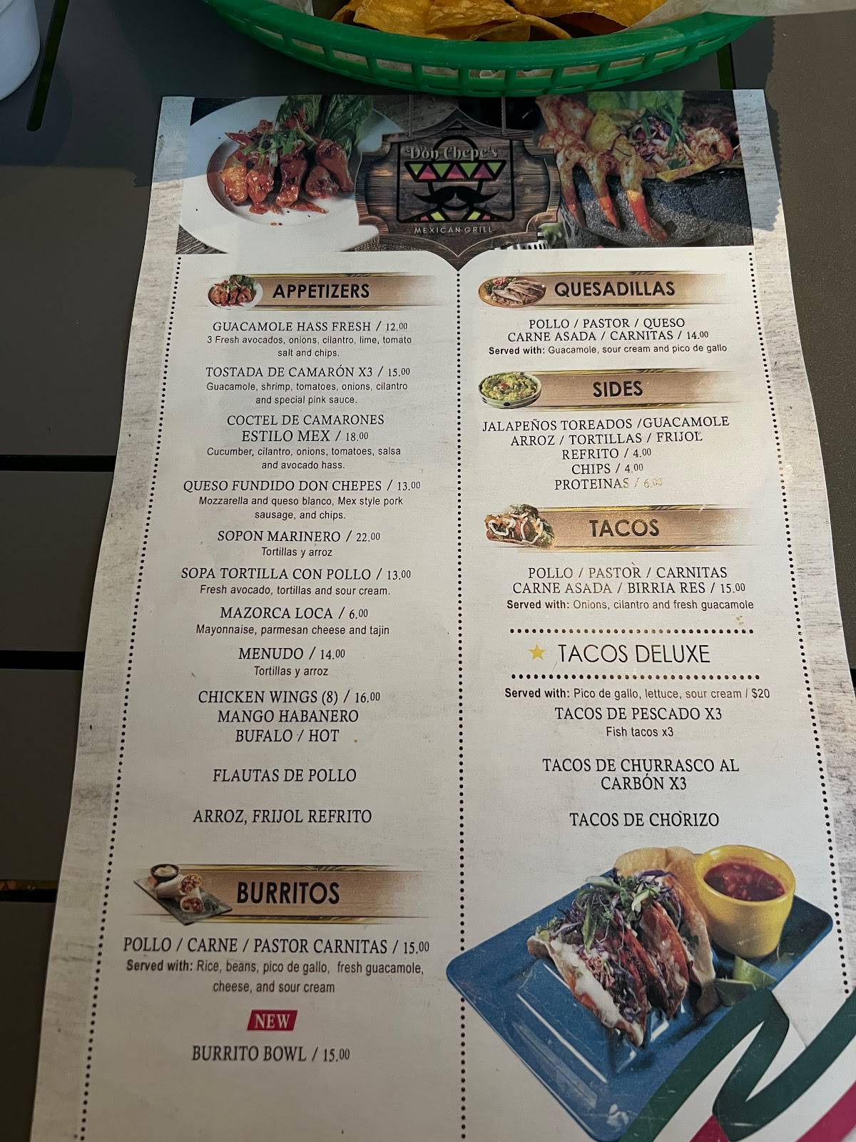 Menu at Don Chepe's Mexican Restaurant, The Hammocks