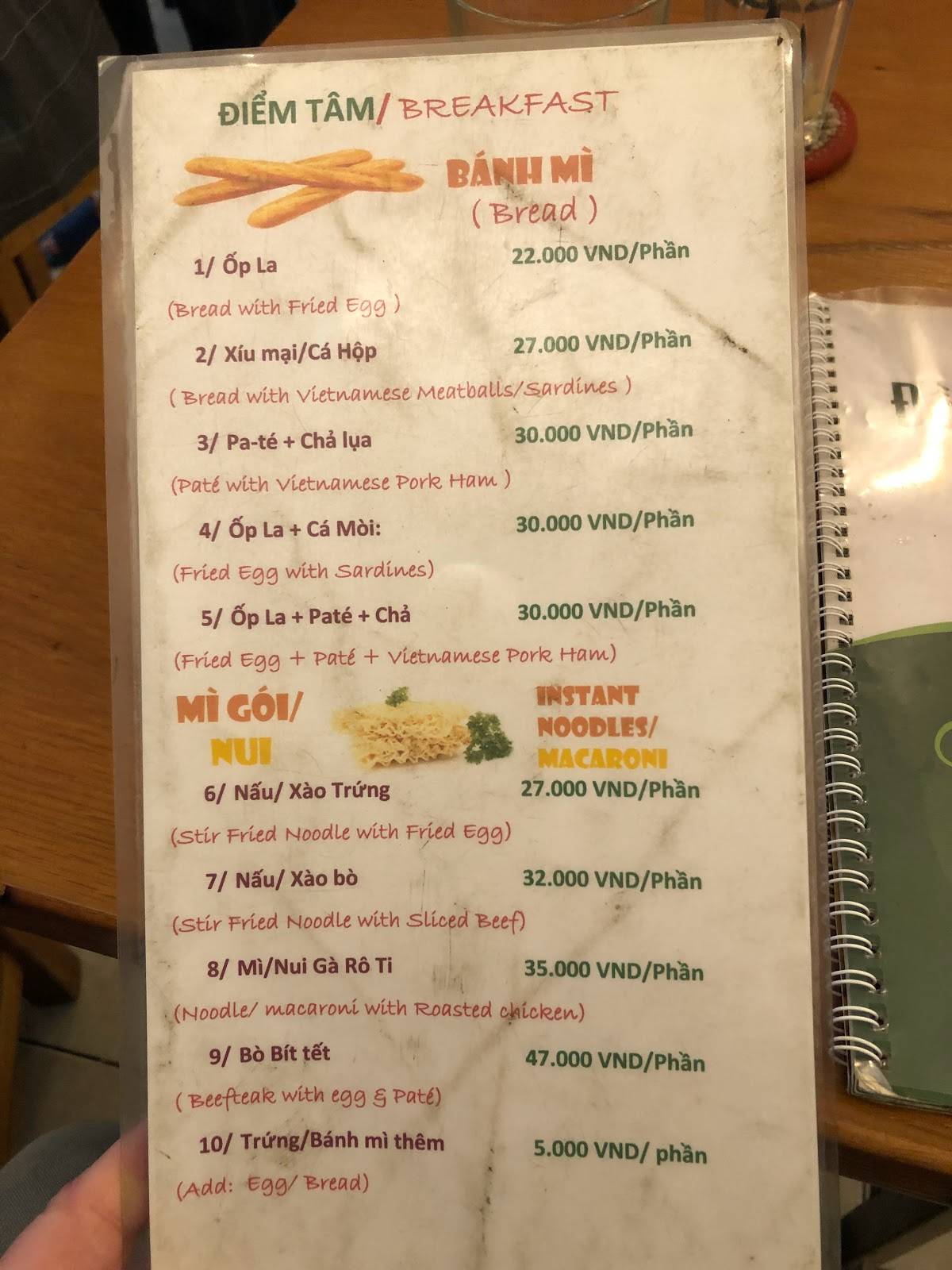 Menu at Dong Xanh Green Field ~ Coffee, Ho Chi Minh City