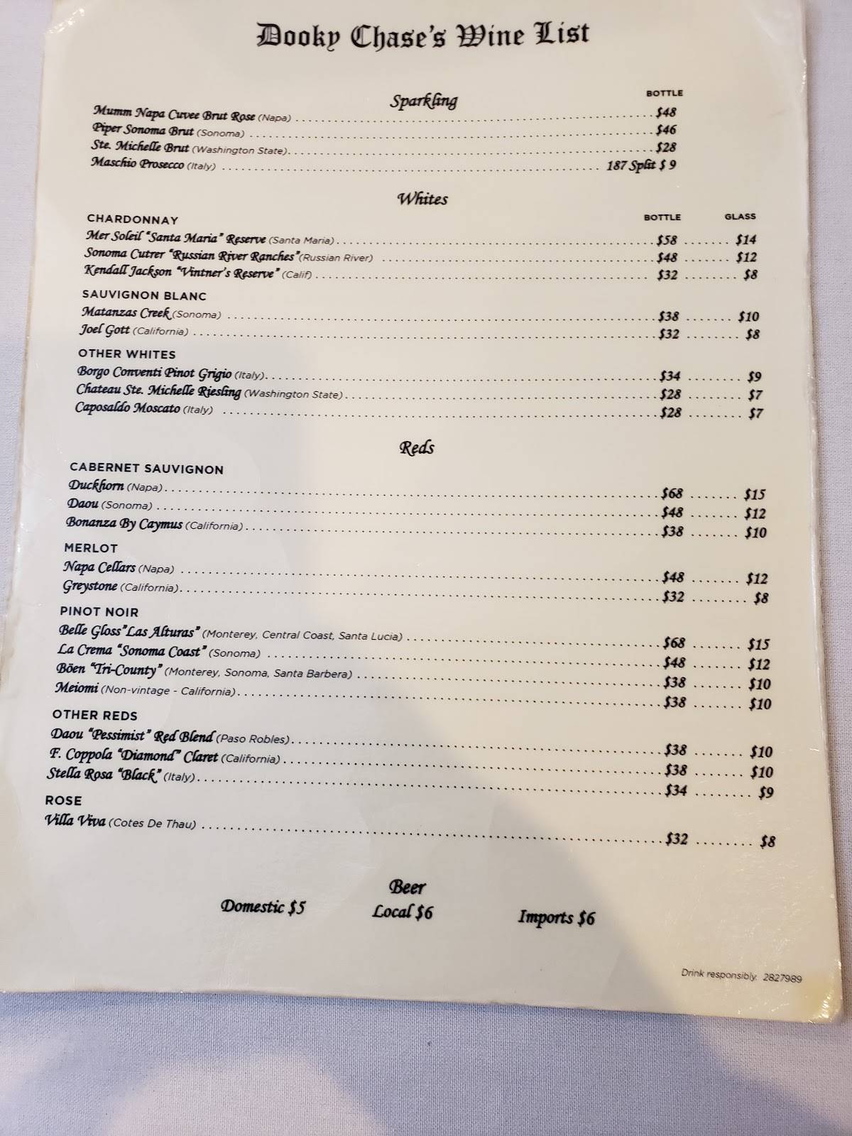 Menu at Dooky Chase Restaurant, New Orleans
