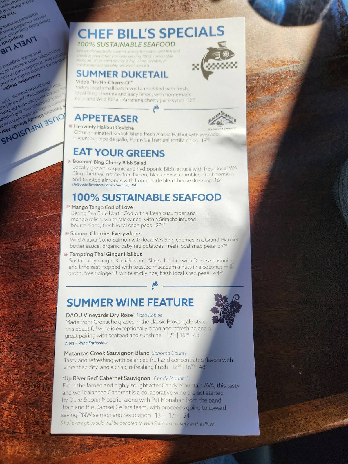 Menu at Duke's Seafood West Seattle restaurant, Seattle, Alki Ave SW