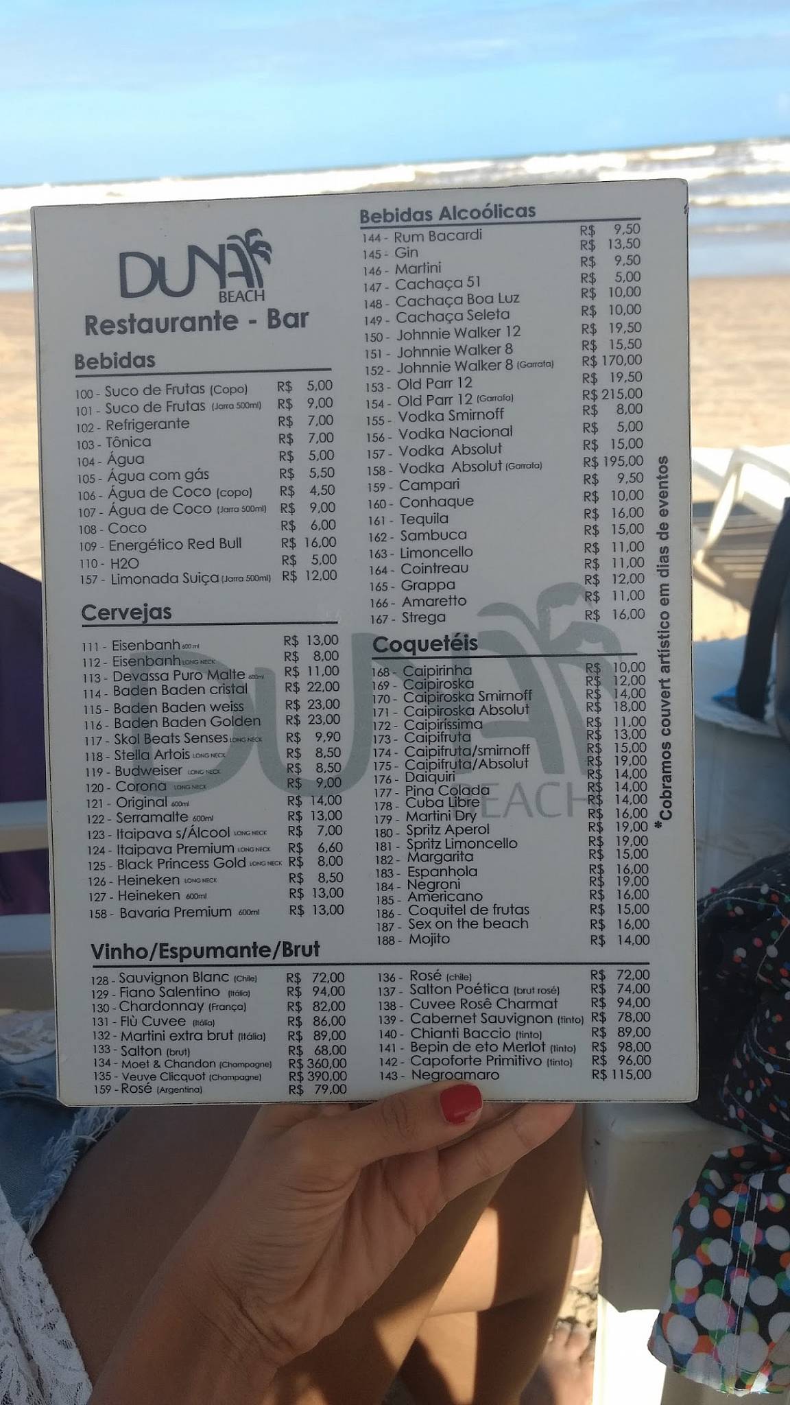 Carta de Duna Beach Restaurant-Bar, Aracaju, Av. Inácio Barbosa