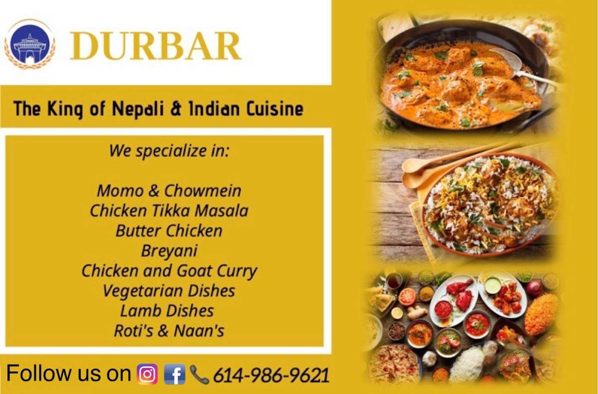 Menu at Durbar Nepali and indian Cuisine, Reynoldsburg