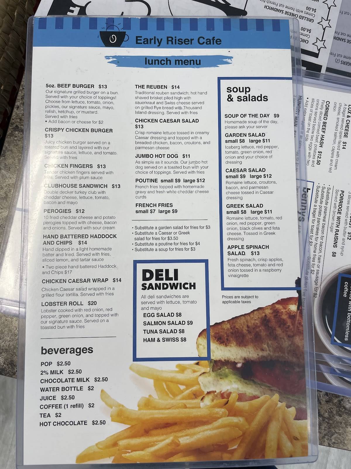 Menu at Early Riser Cafe on Wonderland, London