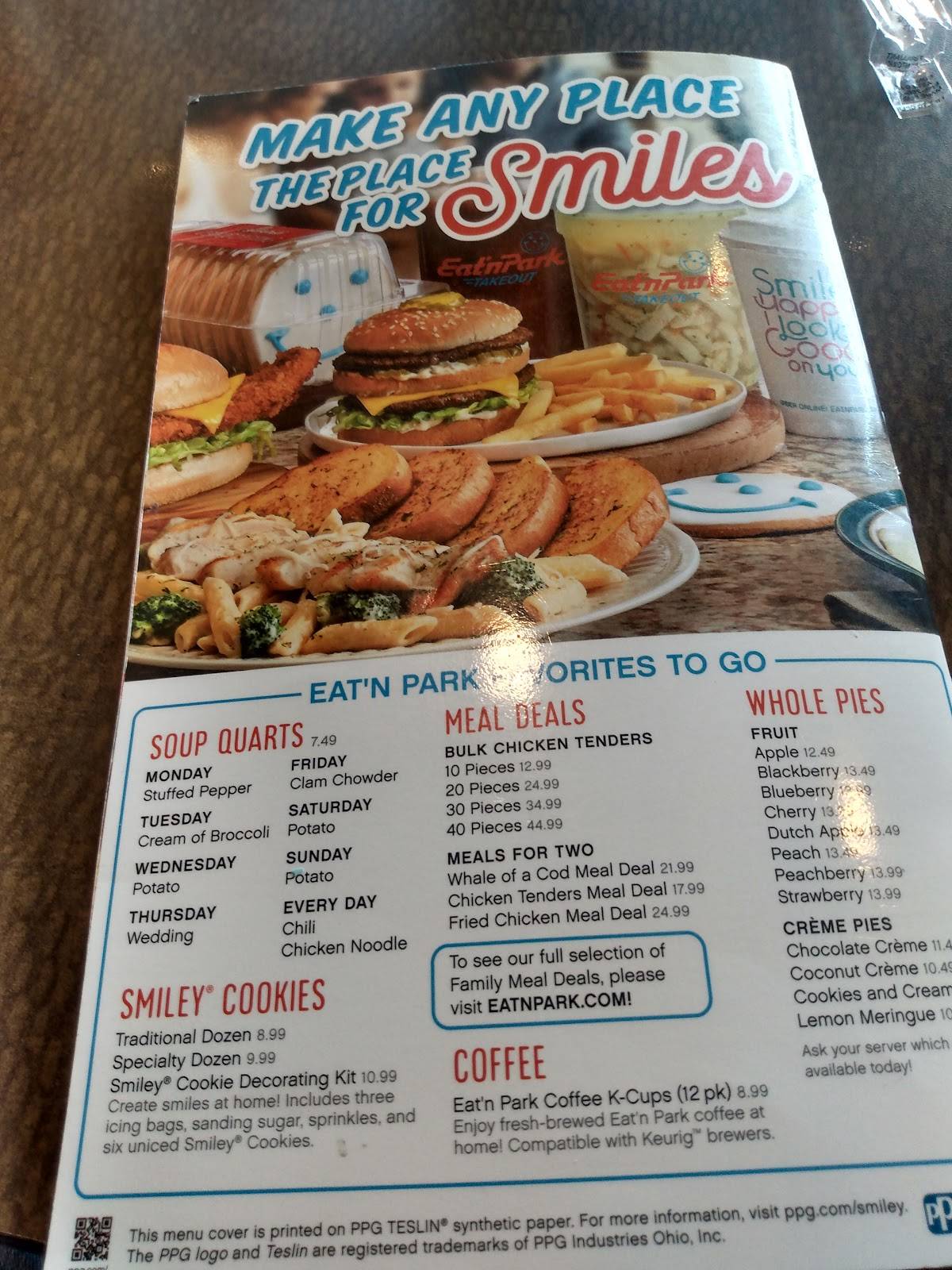 Menu at Eat'n Park restaurant, Morgantown