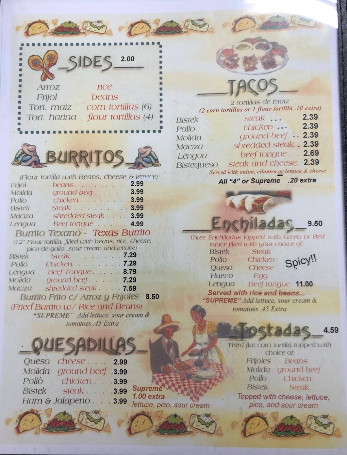 Menu at El Burrito restaurant, Boiling Springs, Parris Bridge Rd