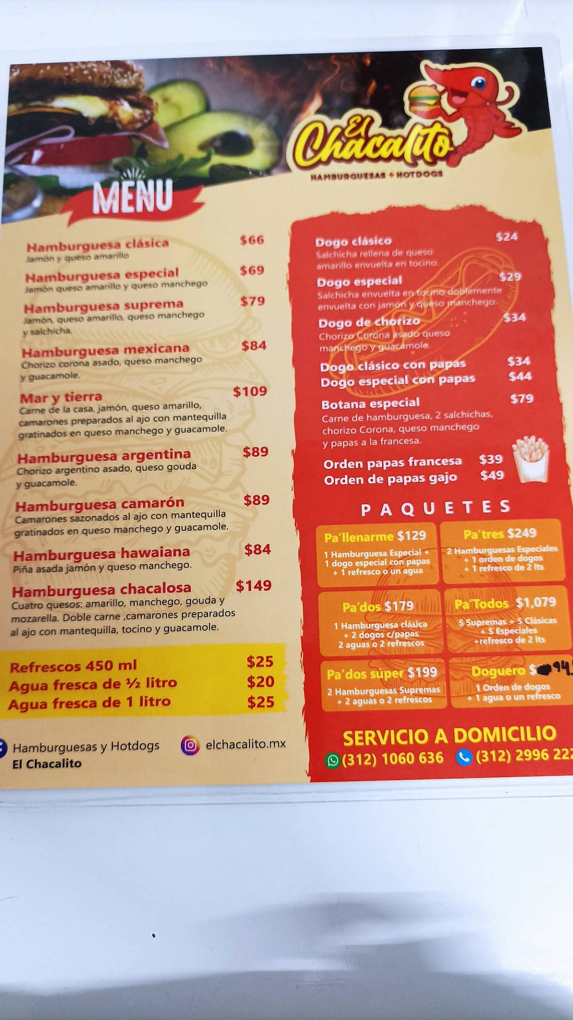 Menu at El Chacalito Hamburguesas + Hot dogs restaurant, Villa de Álvarez
