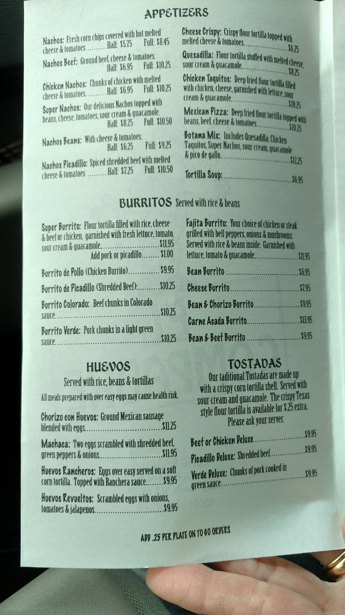 Menu at El Compadre Restaurant, Long Beach