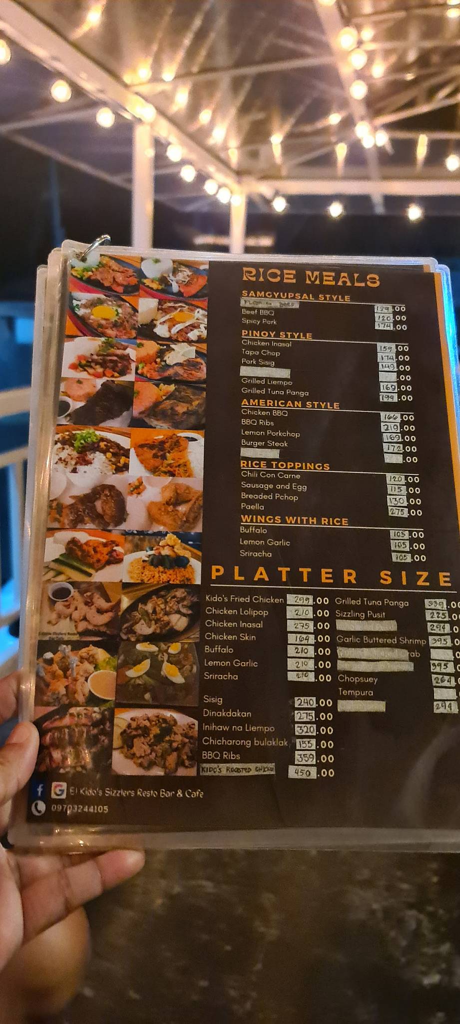 Menu at El Kido's Sizzler Resto Bar & Cafe, Philippines