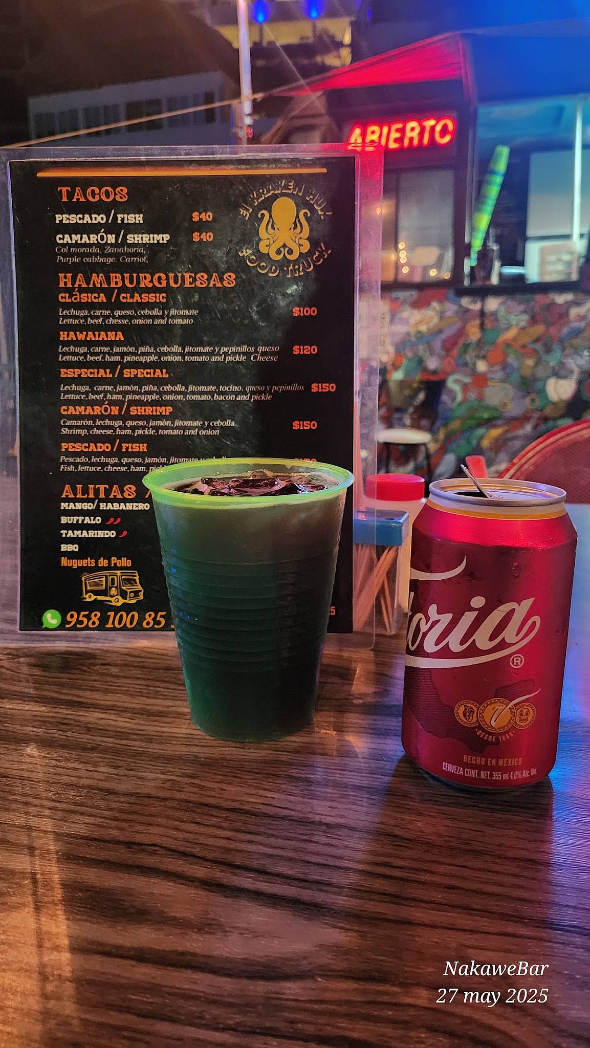 Carta del restaurante El Kraken HUX, Crucecita