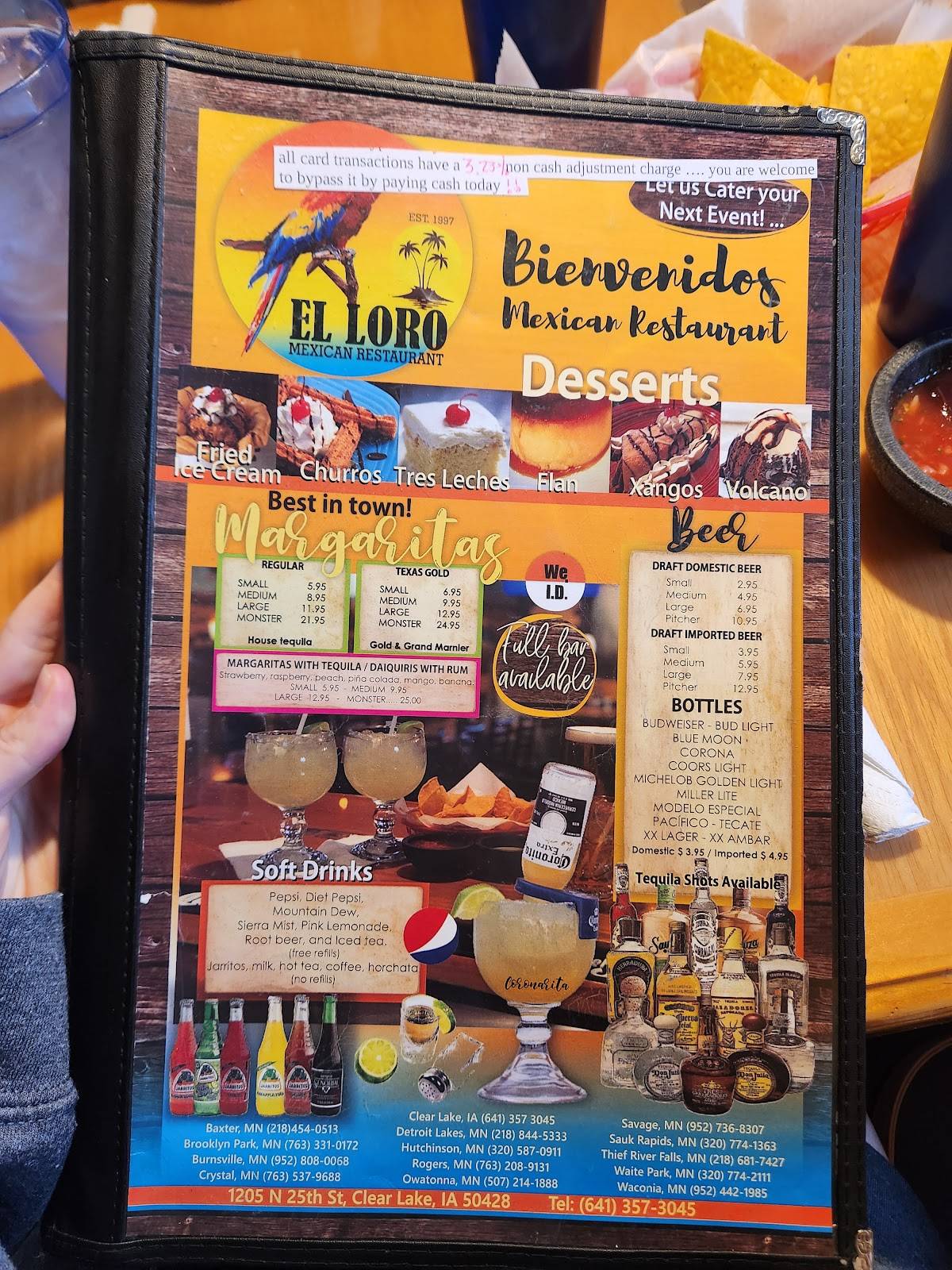 Menu at El Loro restaurant, Clear Lake