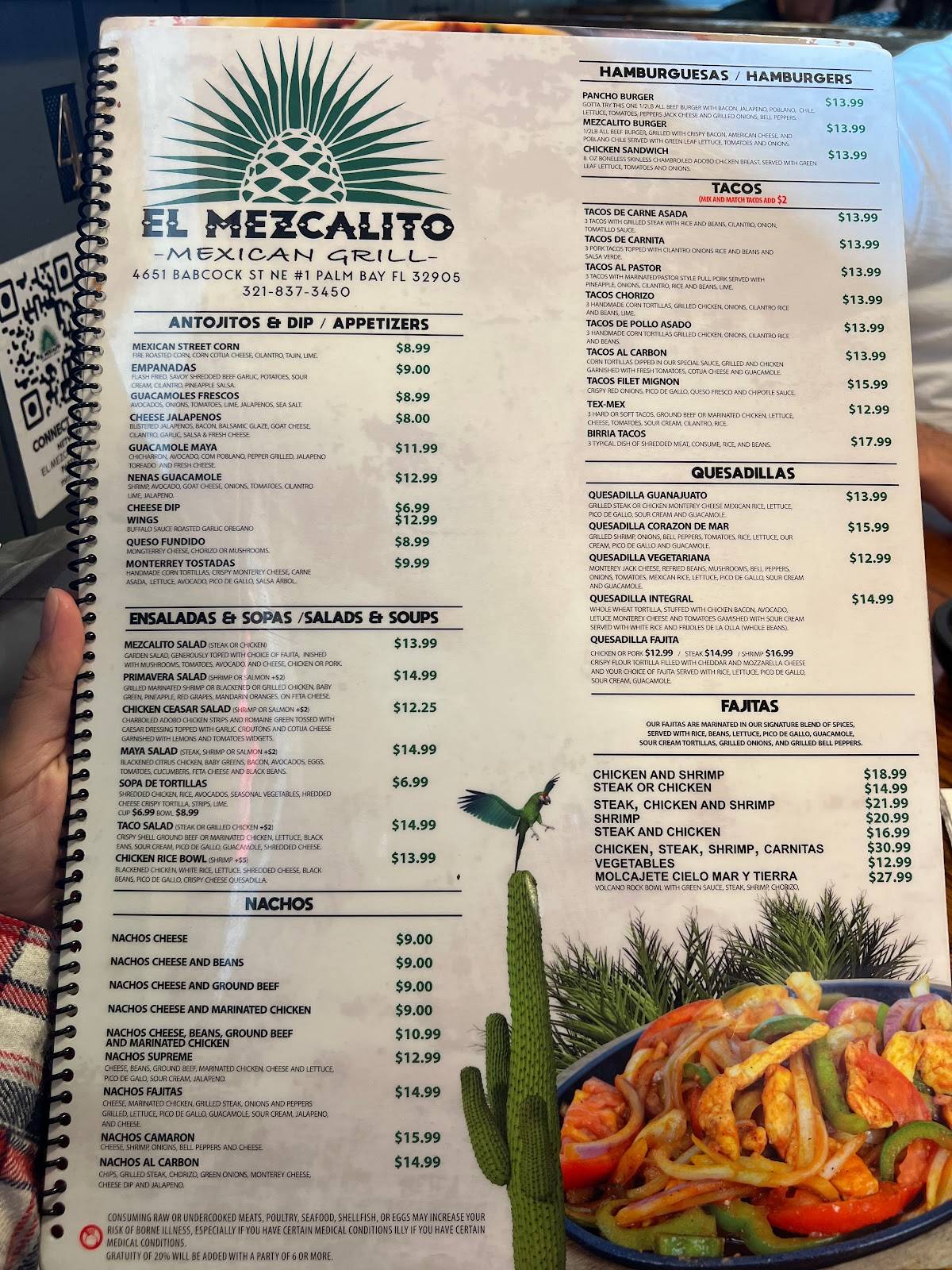 Menu at El Mezcalito Mexican Grill restaurant, Palm Bay