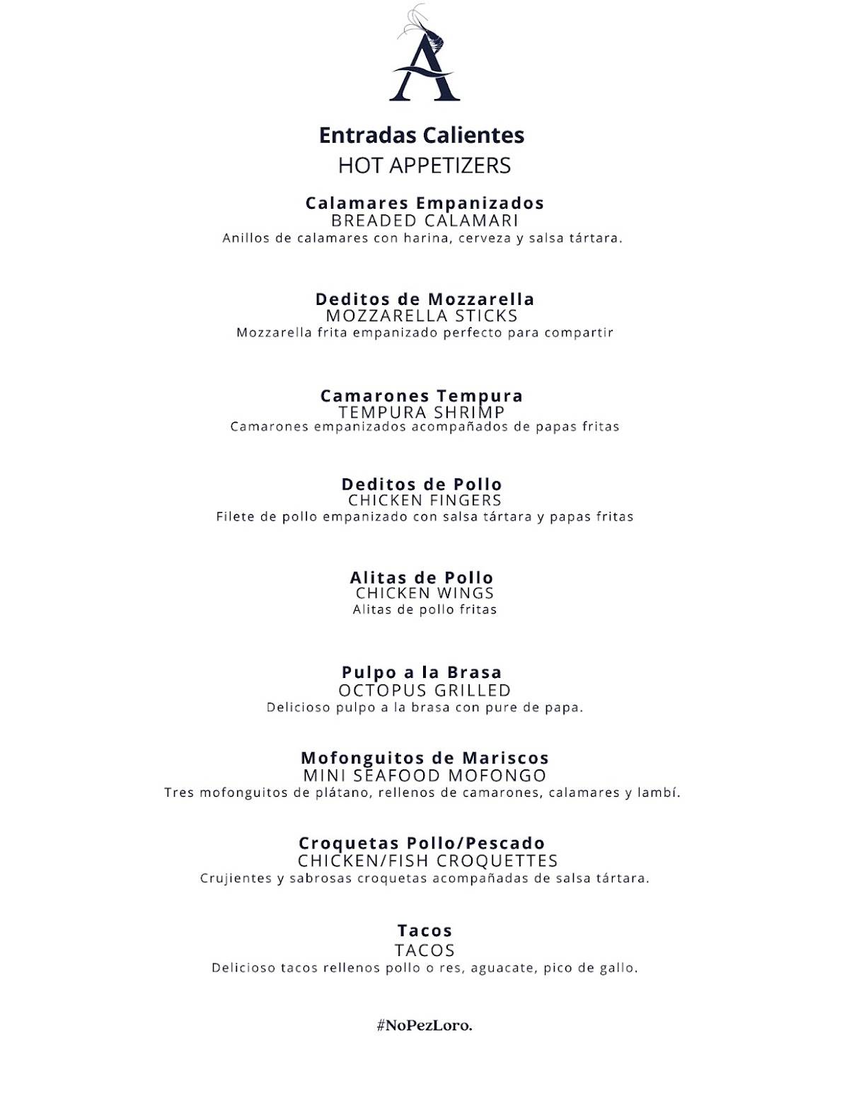 Carta de El Navio Bar and Seafood - El Faro, Pedernales
