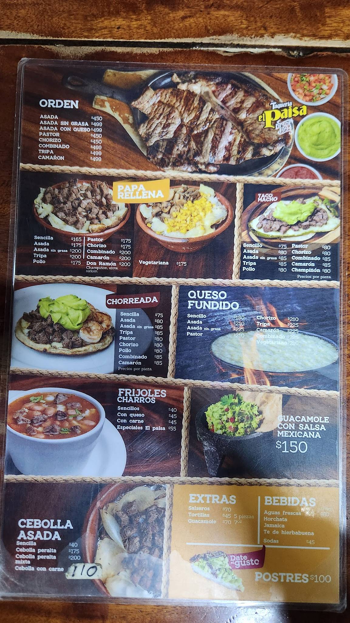 Carta del restaurante Taqueria El Paisa, La Paz, Mariano Abasolo 2730