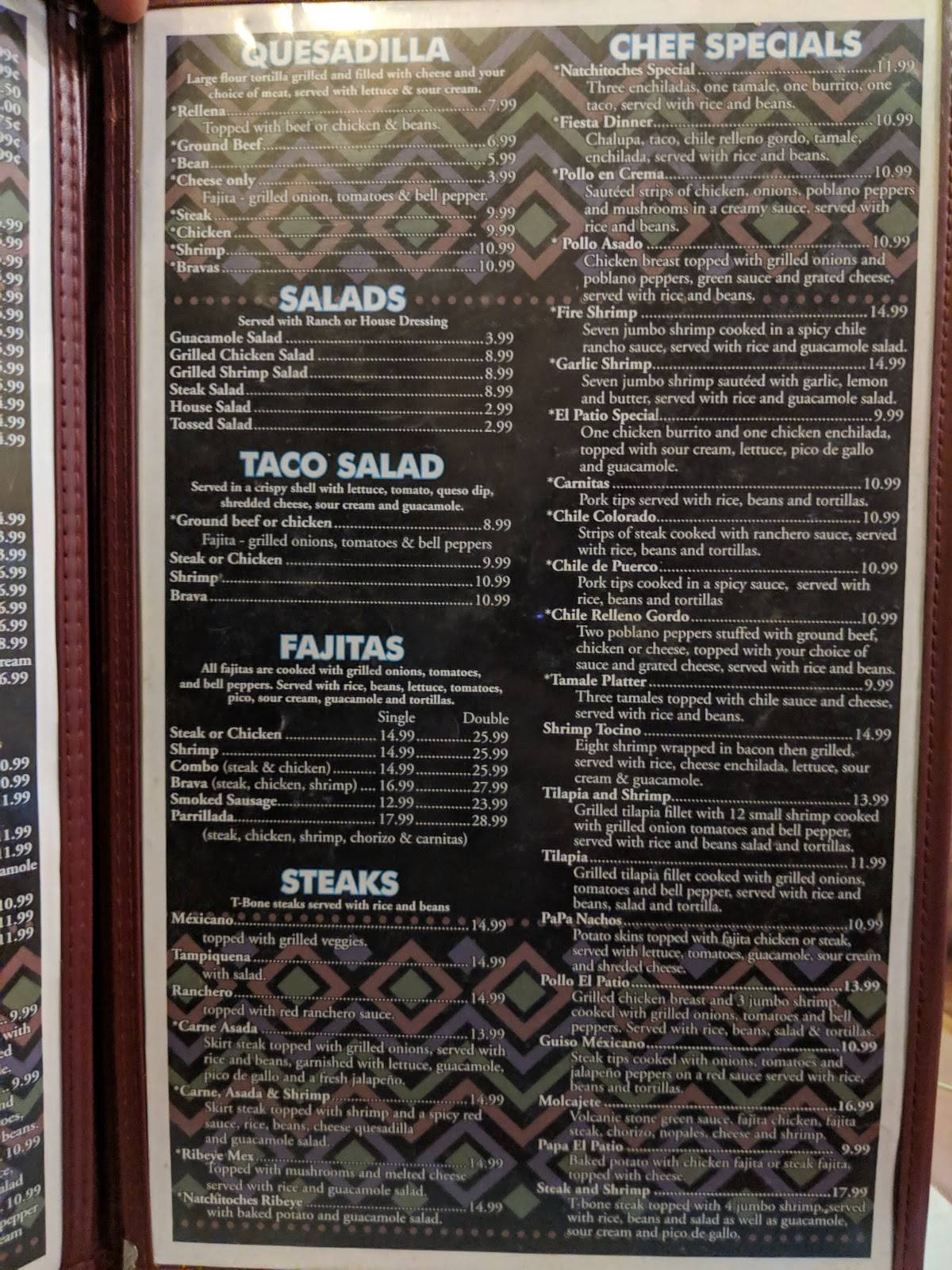 Menu at El Patio Mexican Restaurant, Natchitoches