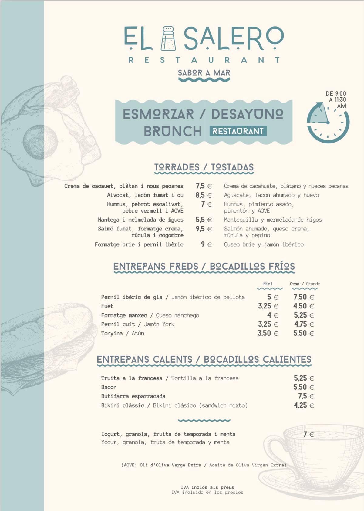 Carta de El Salero Restaurant, Premià de Dalt