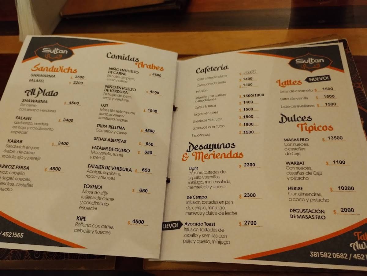 Carta del restaurante El Sultan, San Miguel del Tucumán