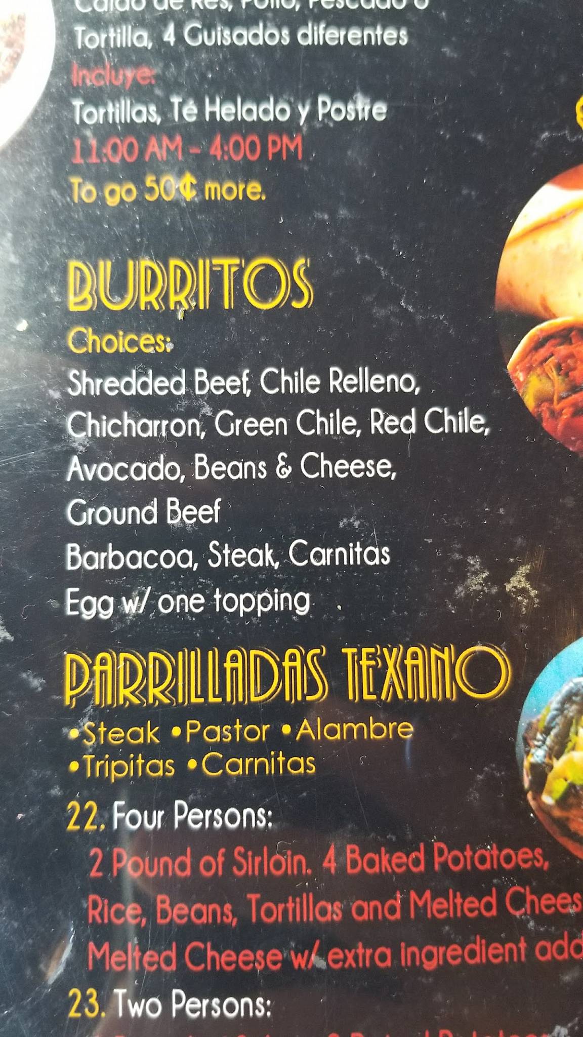 Menu at El Texano Mexican Restaurant, El Paso, Pendale Rd