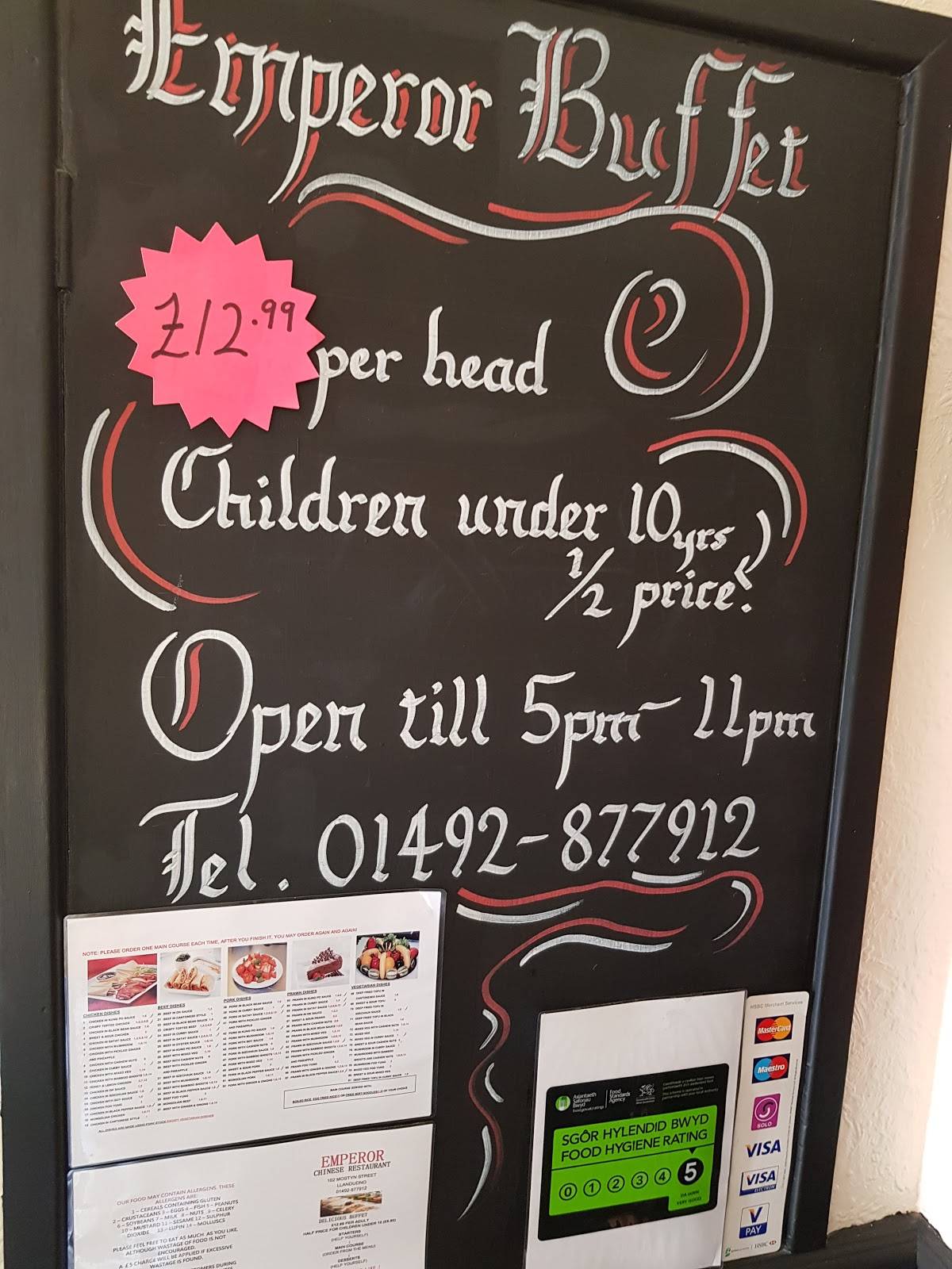Menu at Emperor Chinese Restaurant, Llandudno
