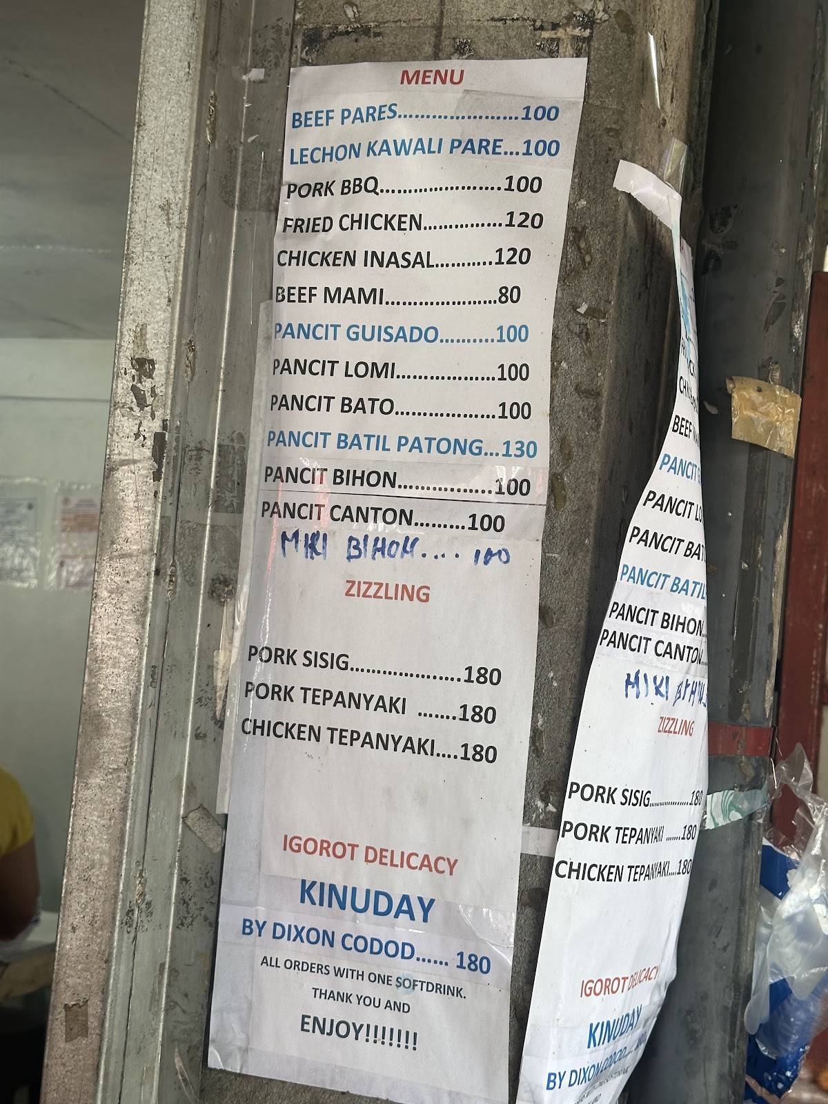 Menu at Engkantada Unli Pares Overload restaurant, Baguio