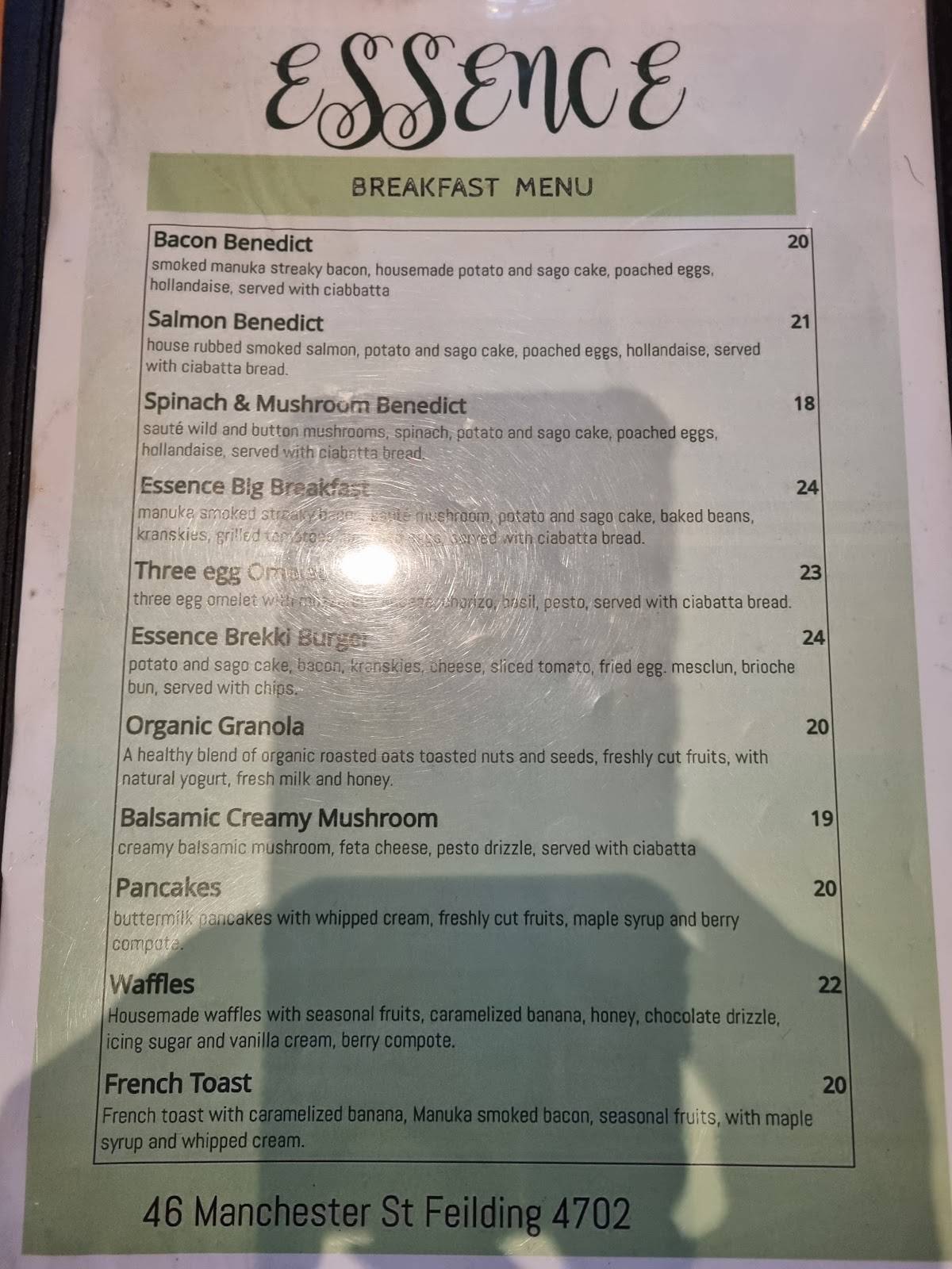 Menu at Essence Cafe & Bar Feilding, Feilding