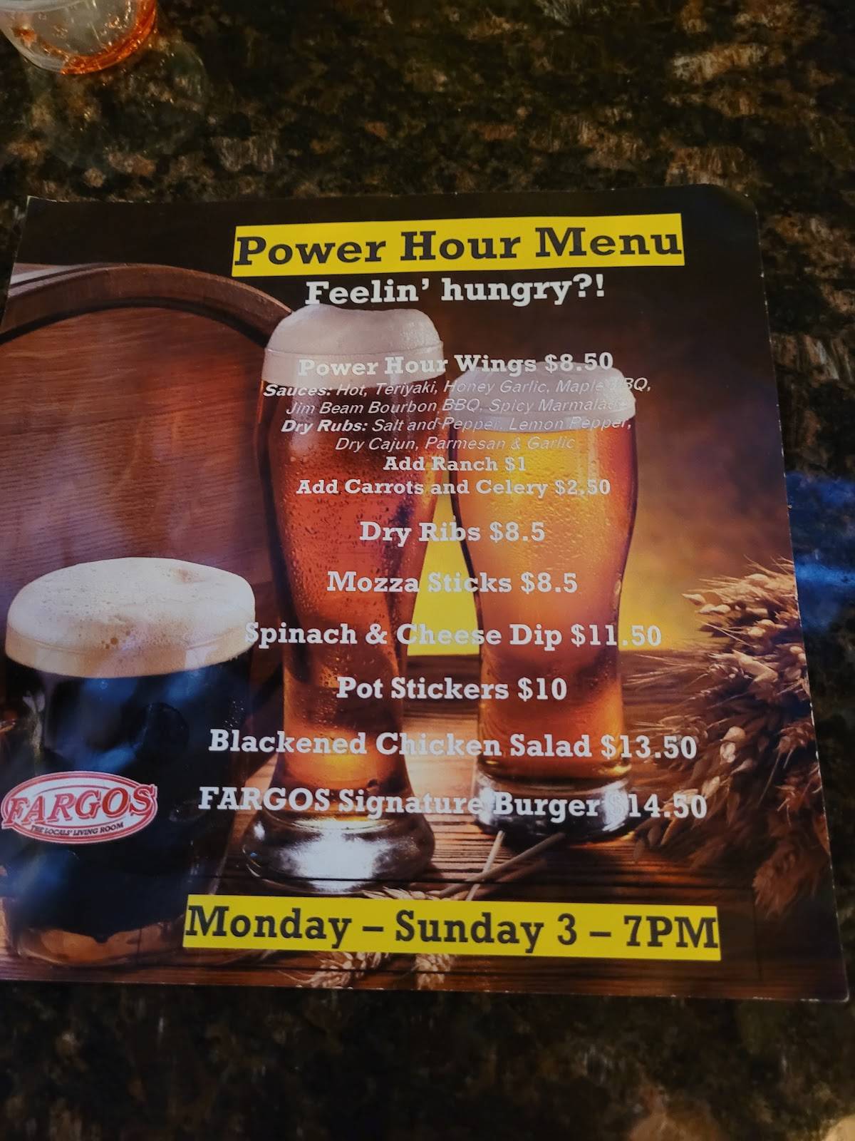 Menu at Fargos Restaurant and Lounge, Edmonton