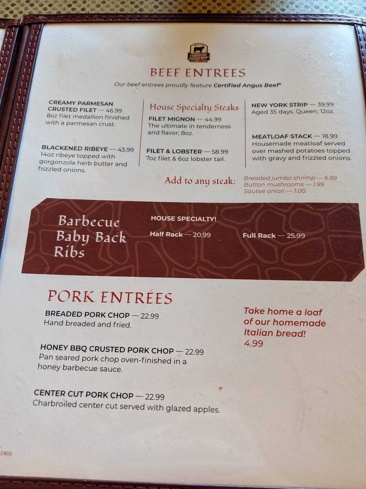 Menu at Fieldstone Country Inn restaurant, Lockport, S Transit Rd