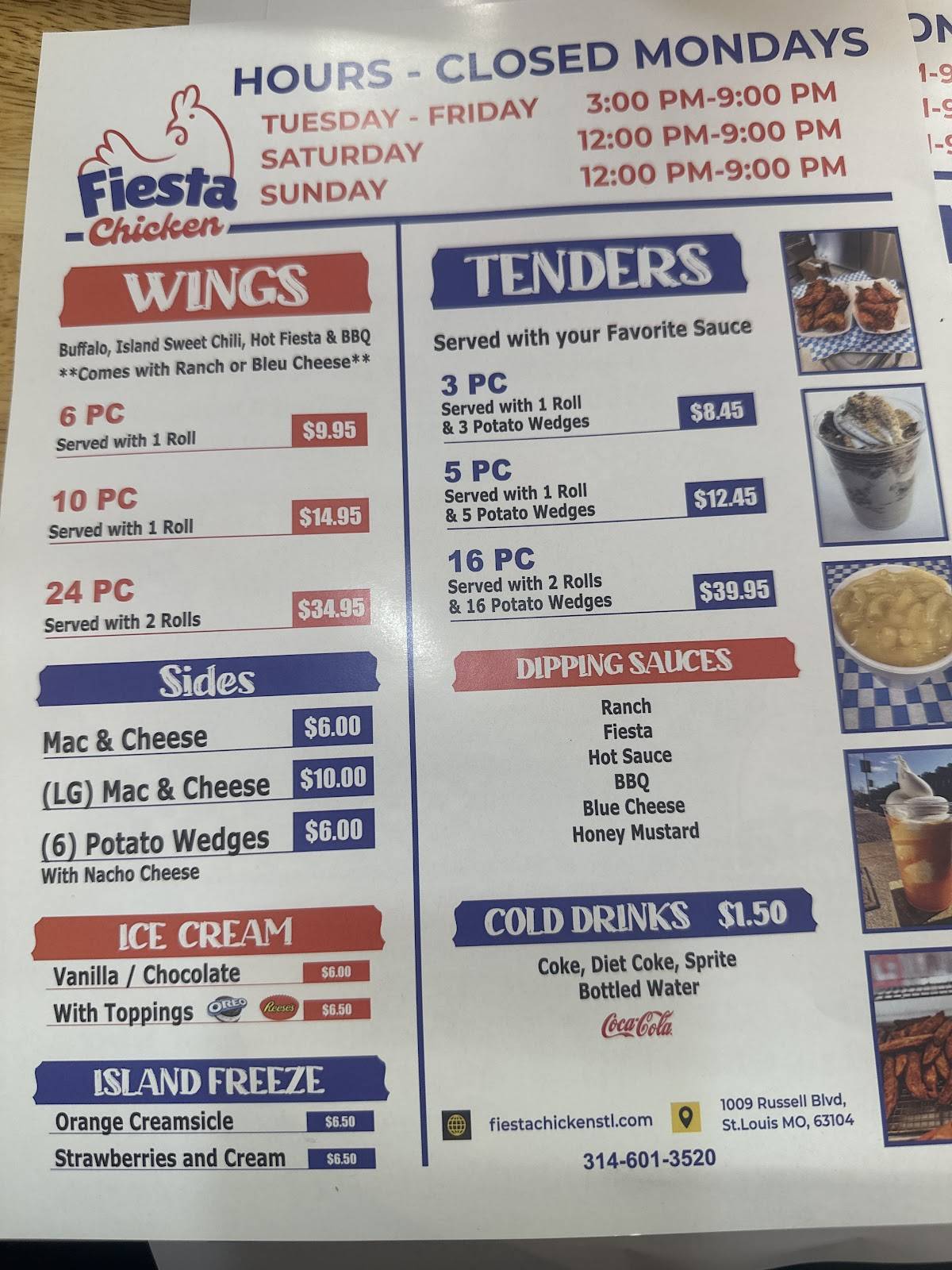 Menu at Fiesta Chicken restaurant, St. Louis