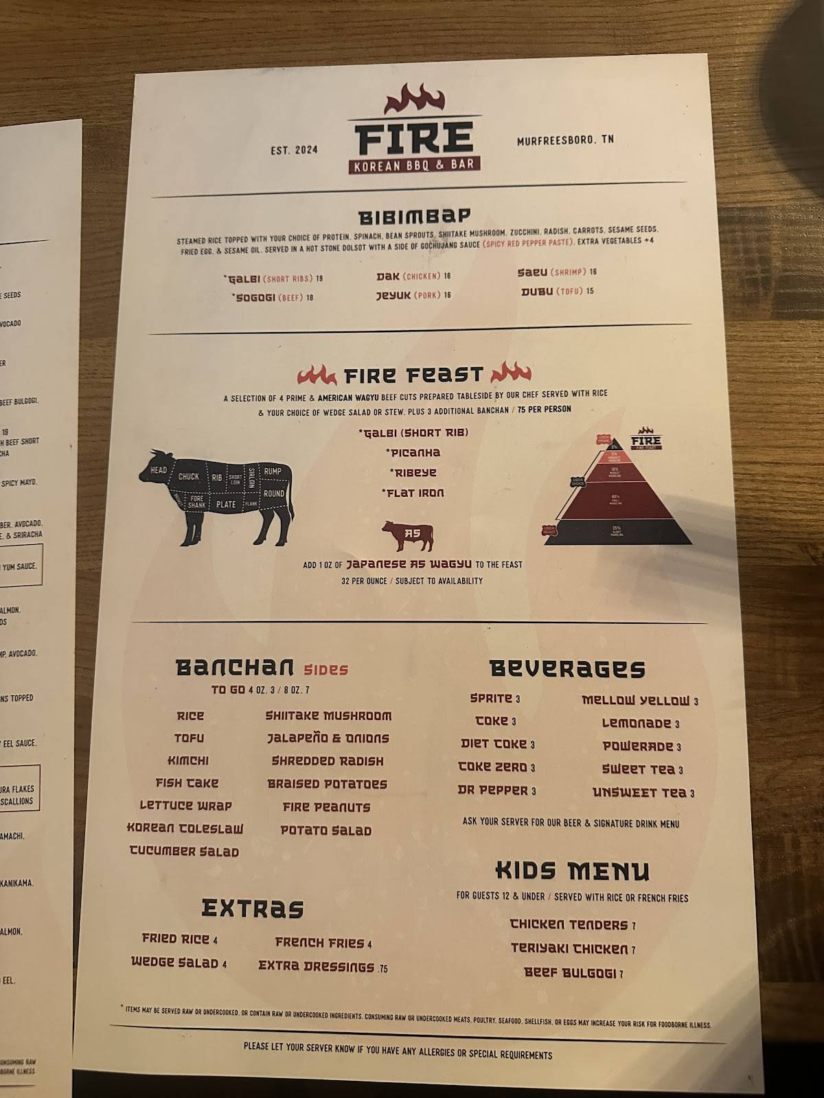 Menu at Fire Korean BBQ & Bar, Murfreesboro