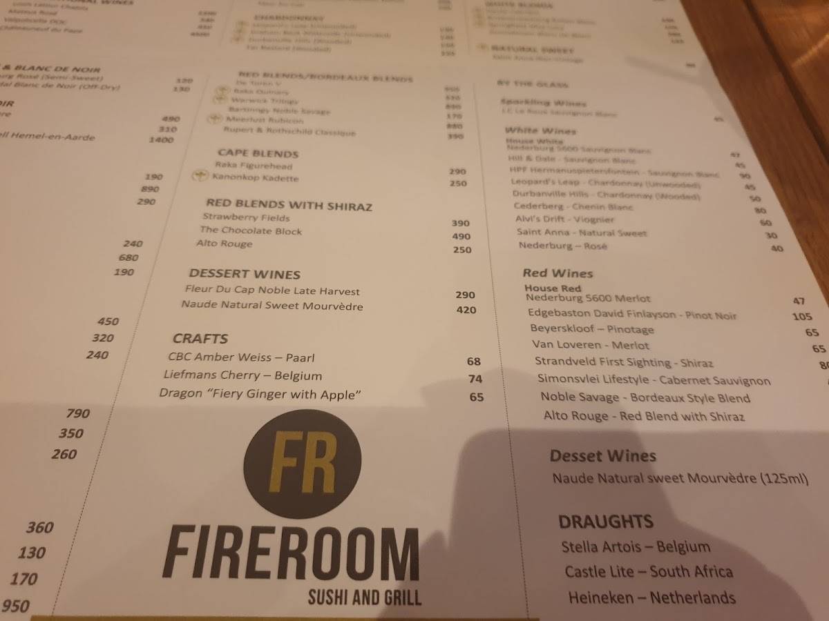 Menu at Fireroom Bedfordview restaurant, Johannesburg, Village View ...