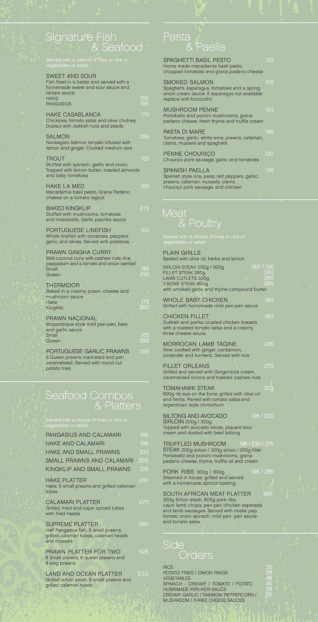 Menu at Fishmonger Centurion restaurant, Centurion