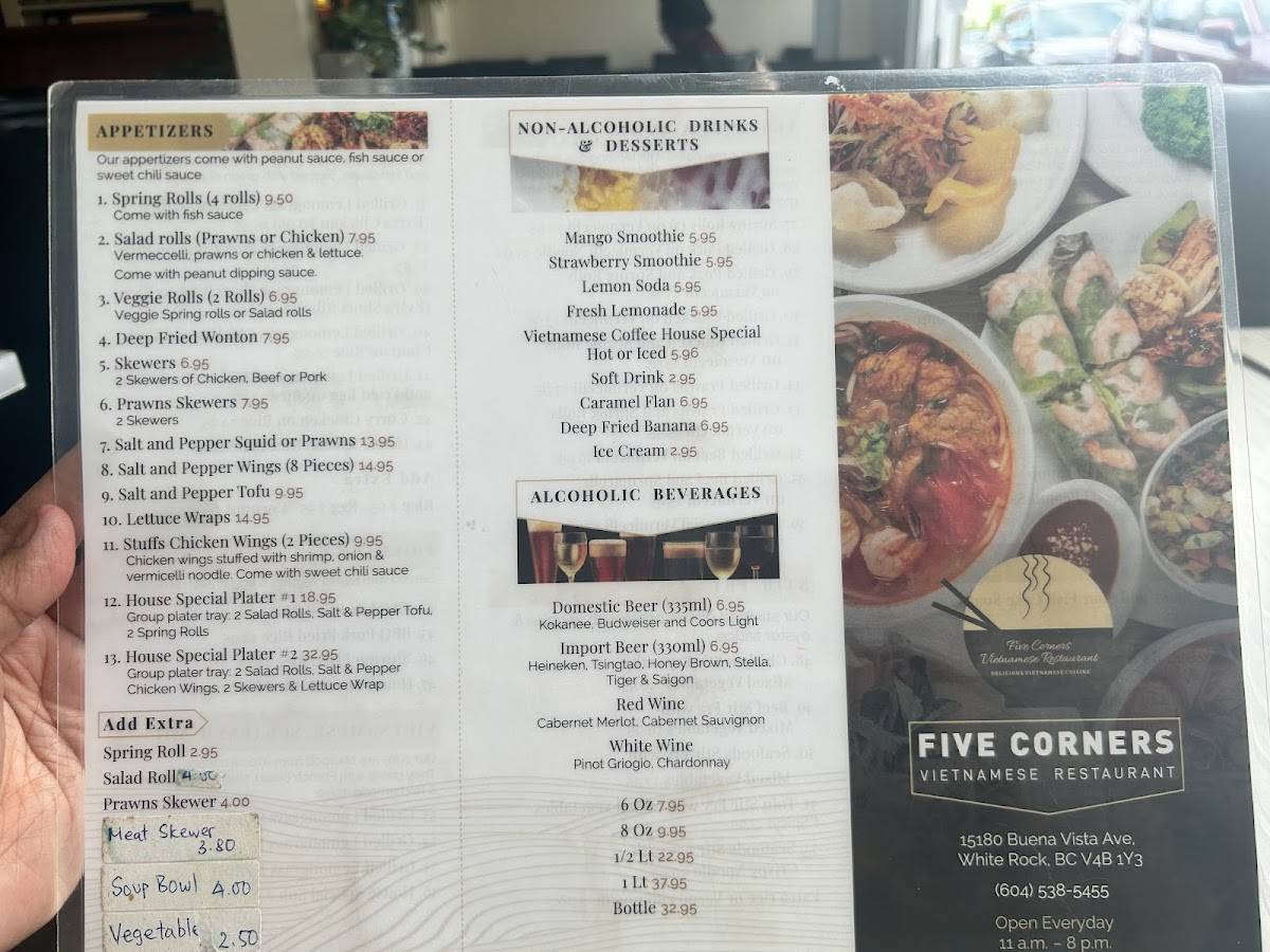 Menu at Five Corners Vietnamese Restaurant, White Rock, Buena Vista Ave