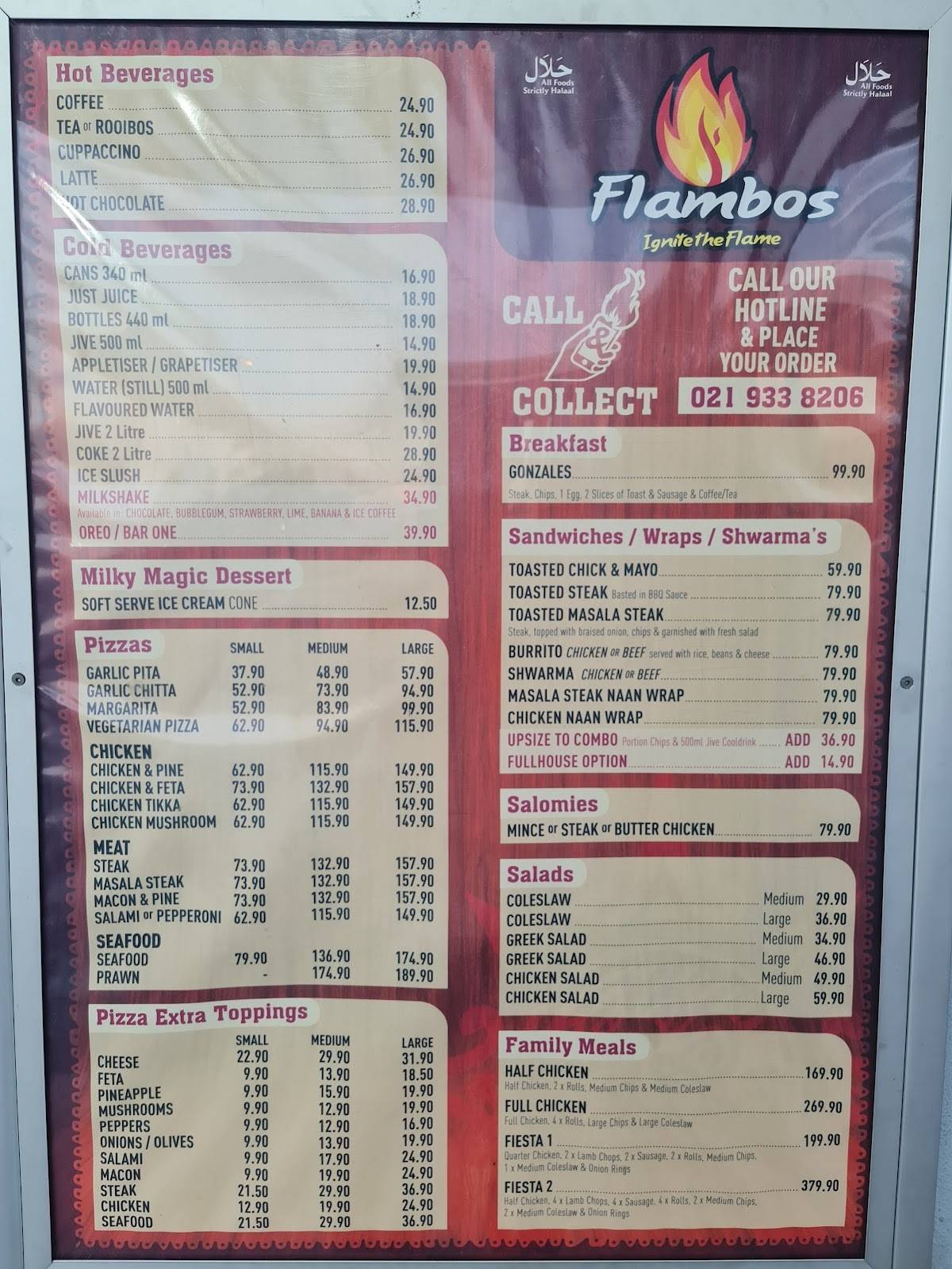 Menu at Flambos Parow restaurant, Cape Town