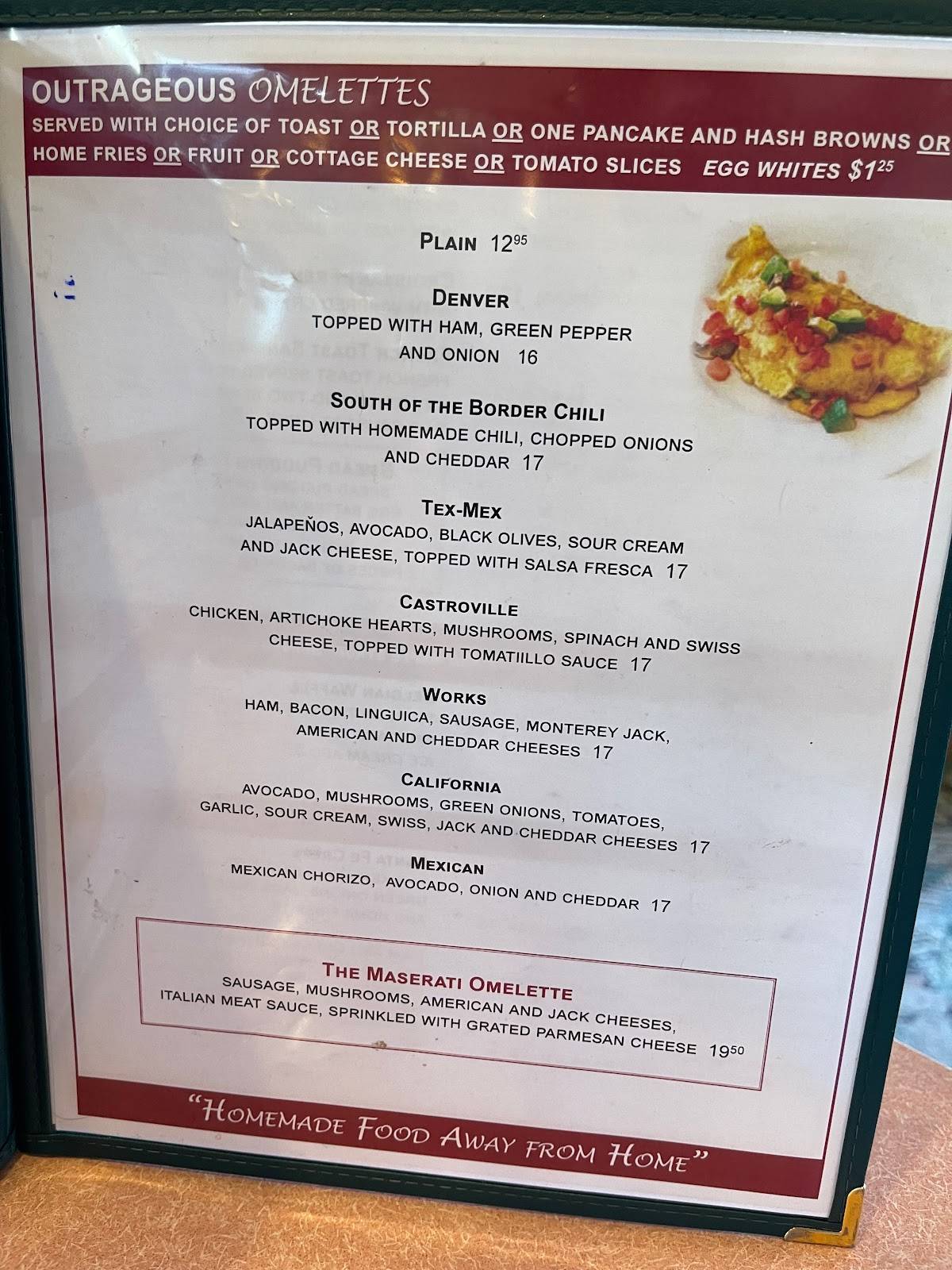 Menu at Flames Coffee Shop restaurant, San Jose, Santa Teresa Blvd