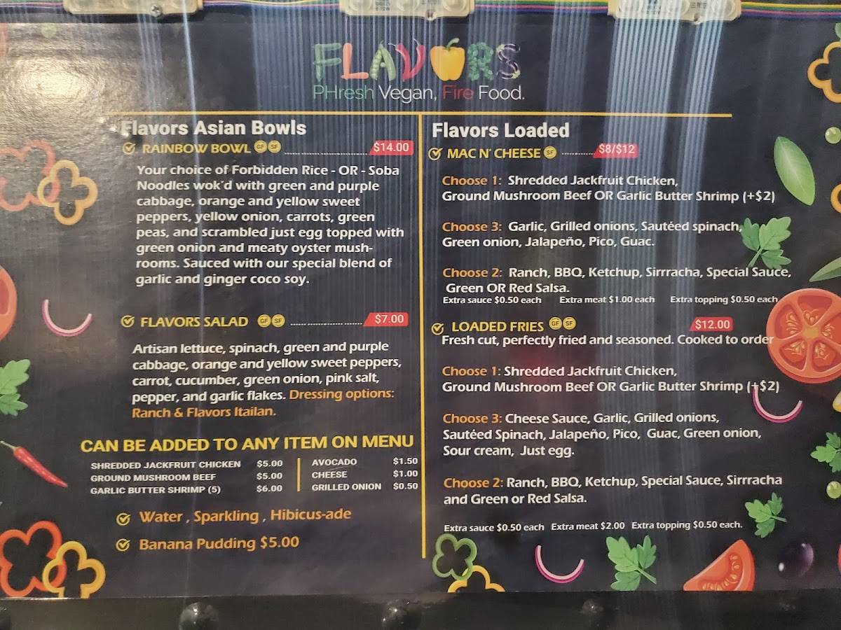 Menu at Flavors Plant Based restaurant, Phoenix