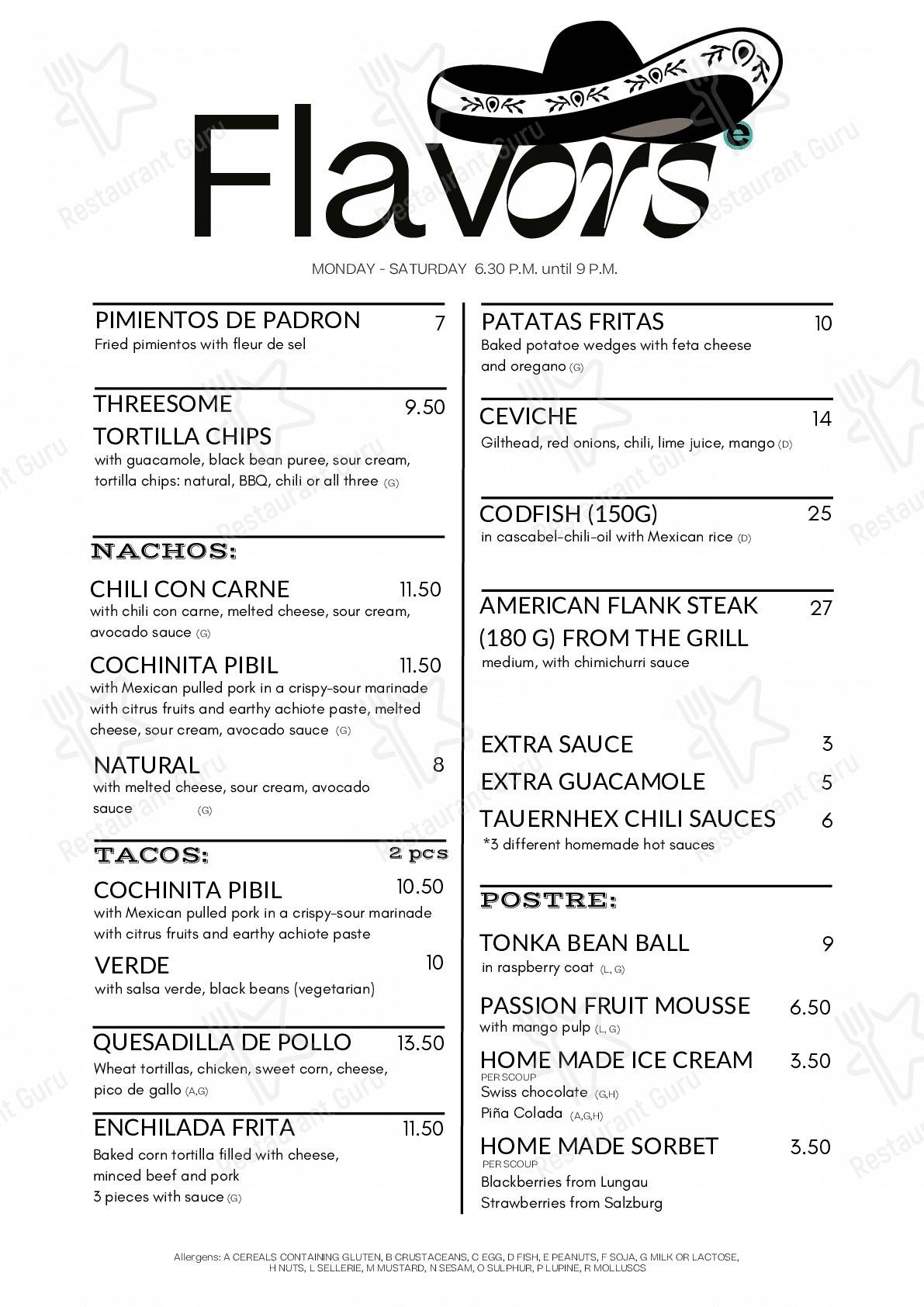 Speisekarte von "Flavors" Italienisches Restaurant, Obertauern