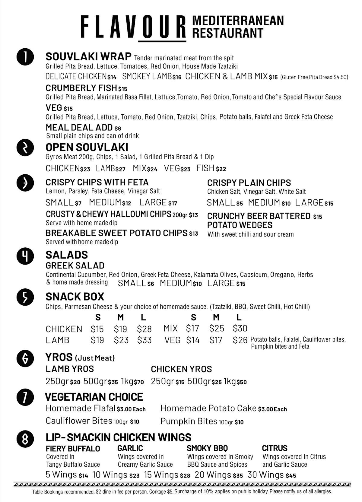 Menu at Flavour Mediterranean Restaurant, Woolgoolga