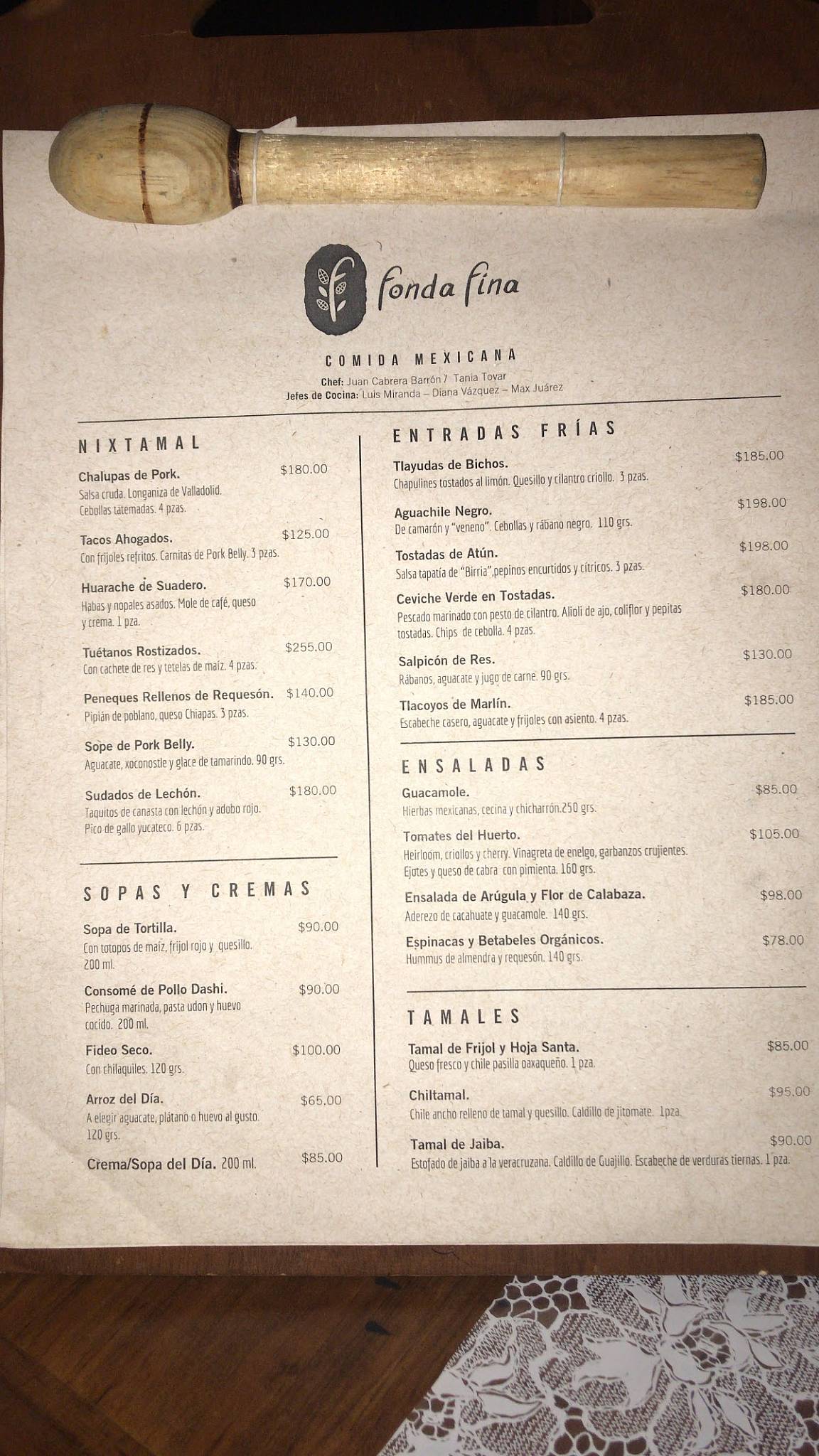 Carta del restaurante Fonda Fina, Ciudad López Mateos