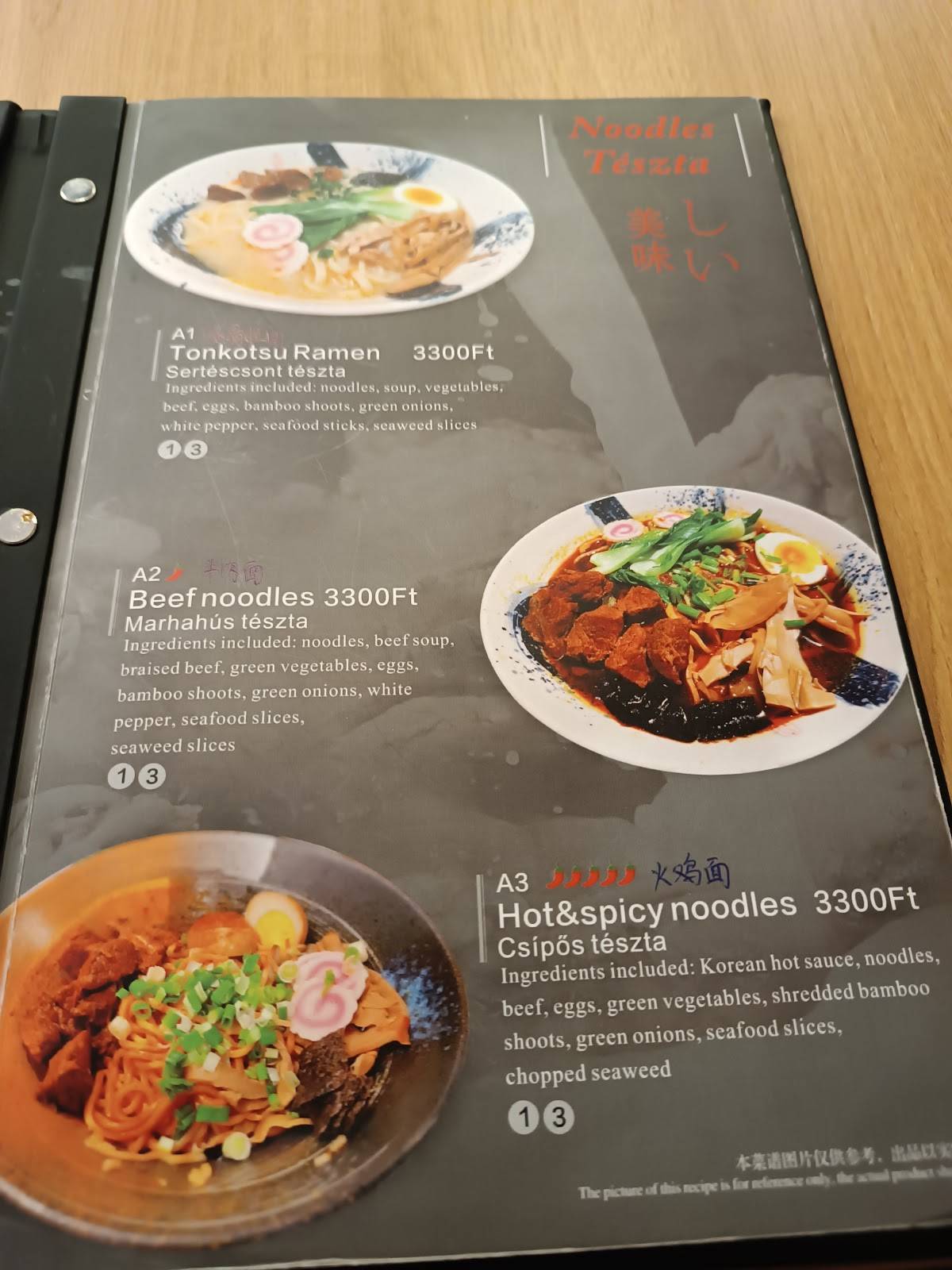 Menu at Food house restaurant, Budapest
