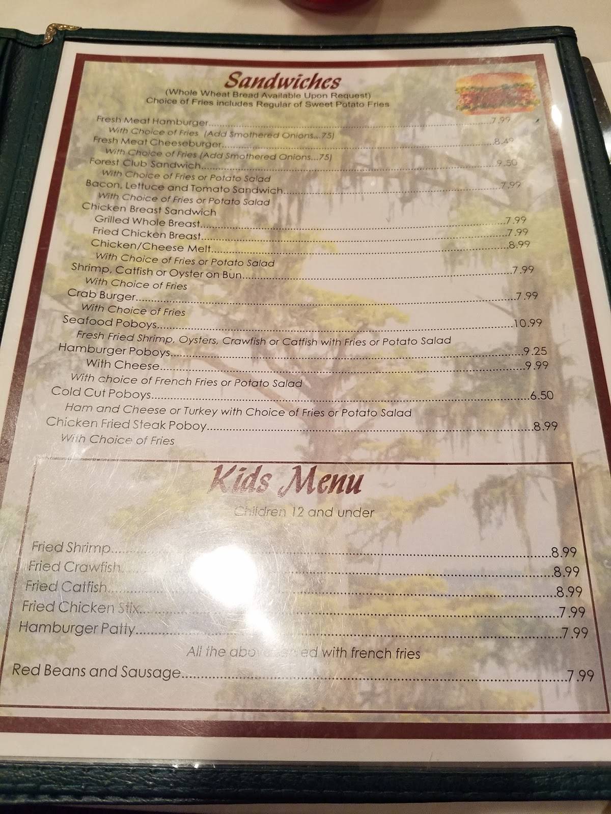 Menu at Forest Restaurant, Franklin