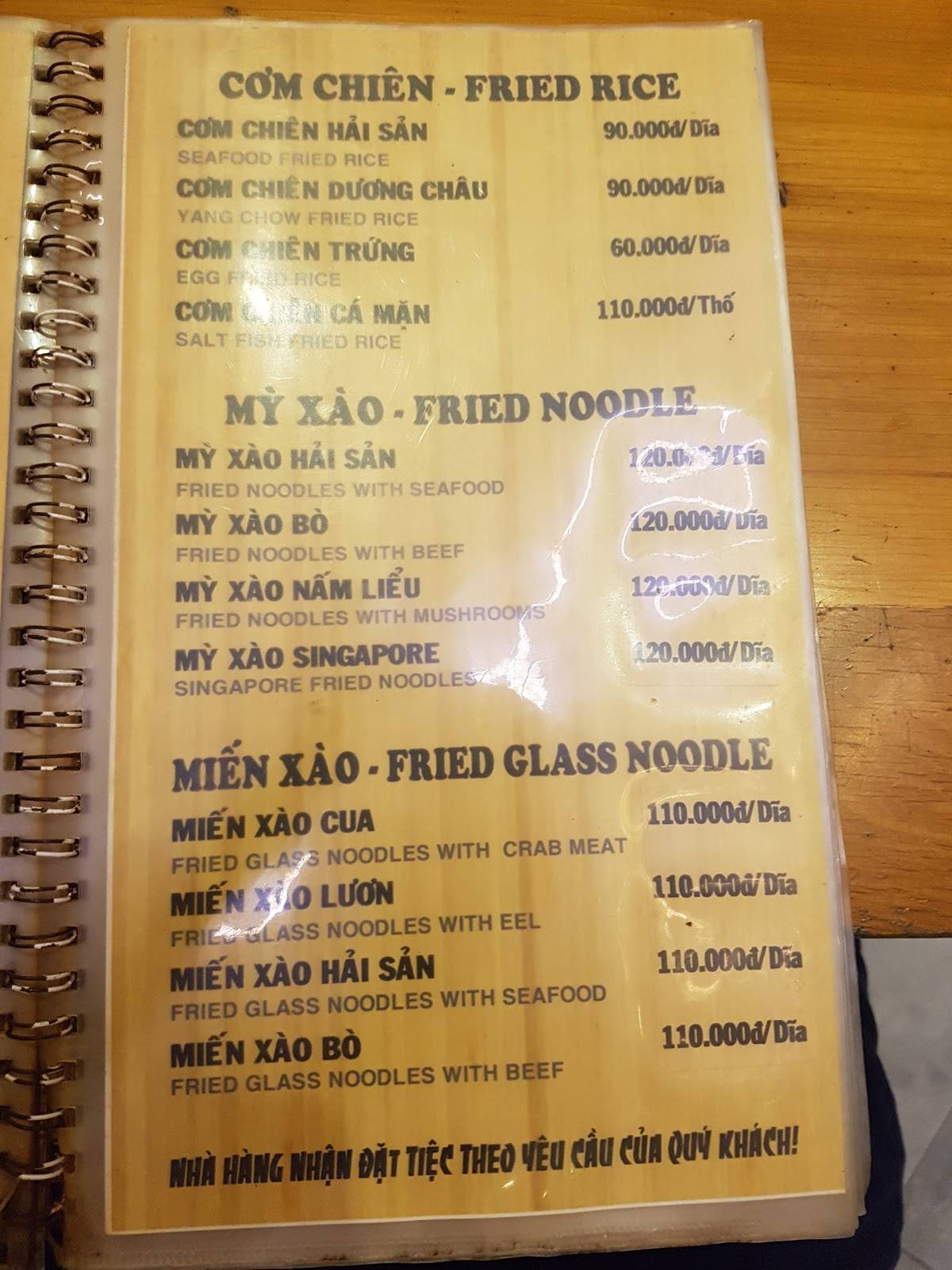 Menu at Forever restaurant, Da Nang