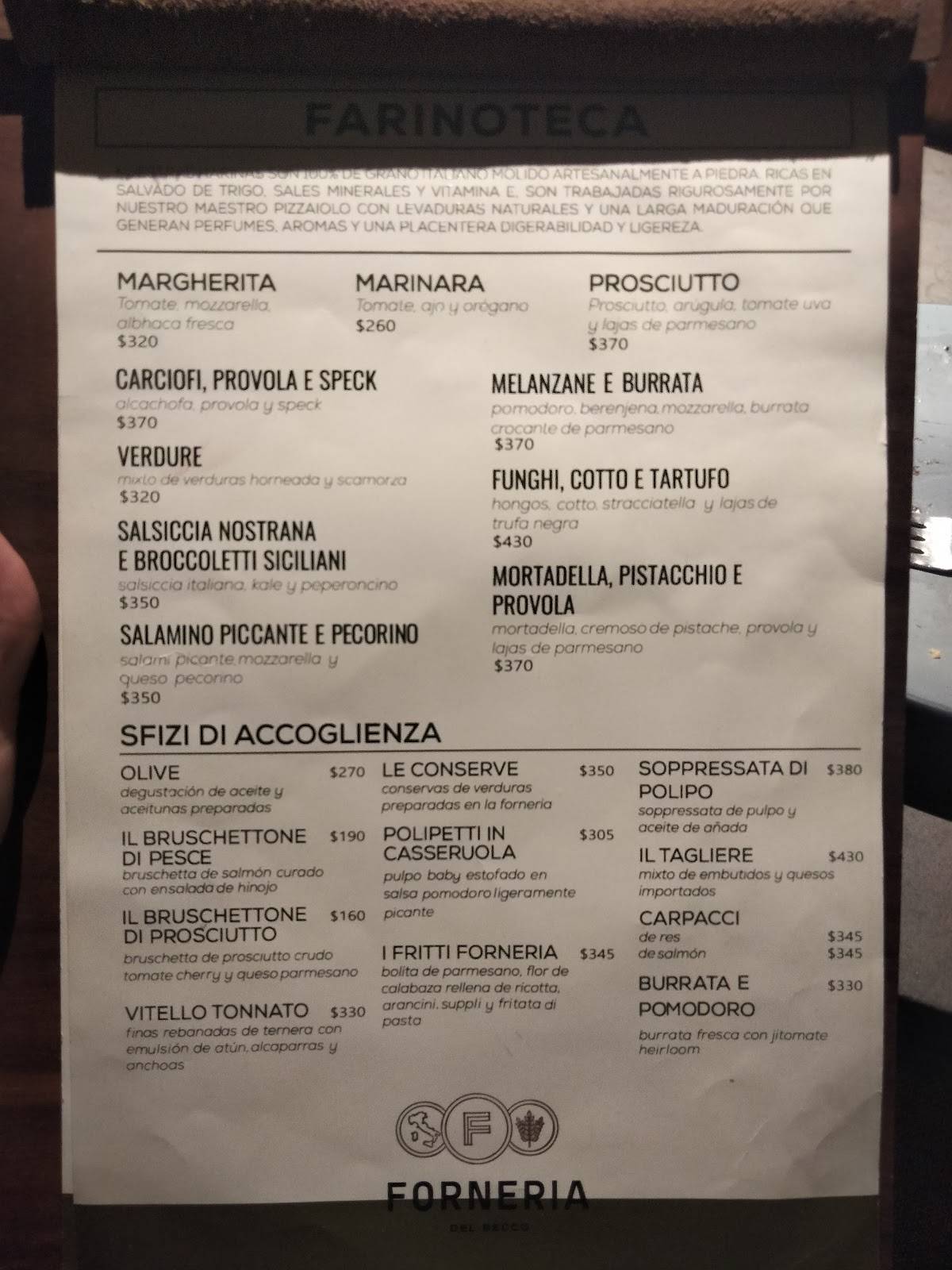 Carta del restaurante Fornería del Becco, Ciudad del México, Periferico ...