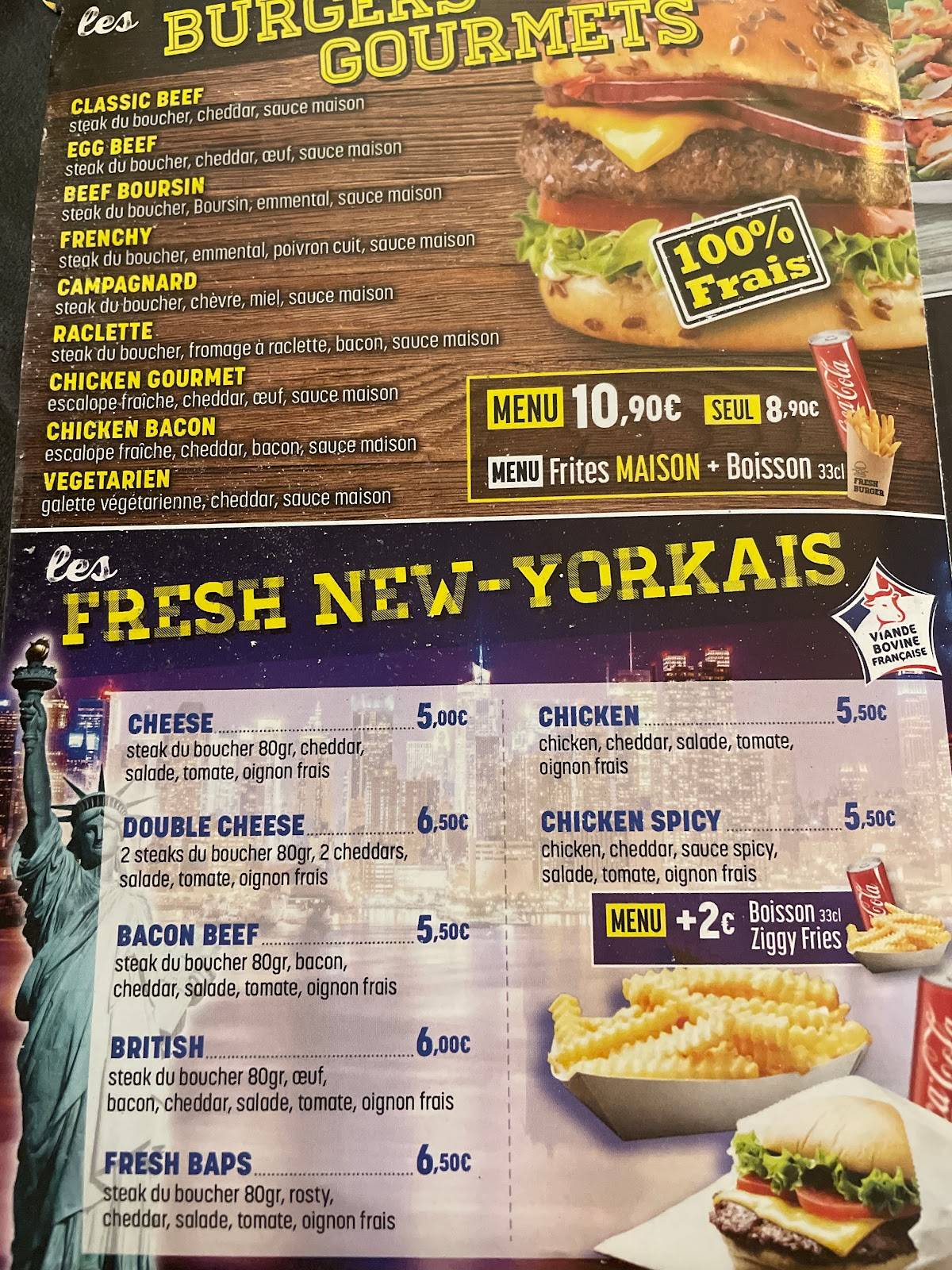 Menu au Fresh burger restaurant, Arles