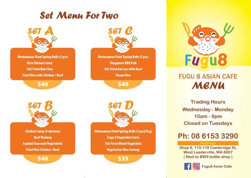 Menu at Fugu 8 Asian Cafe, West Leederville