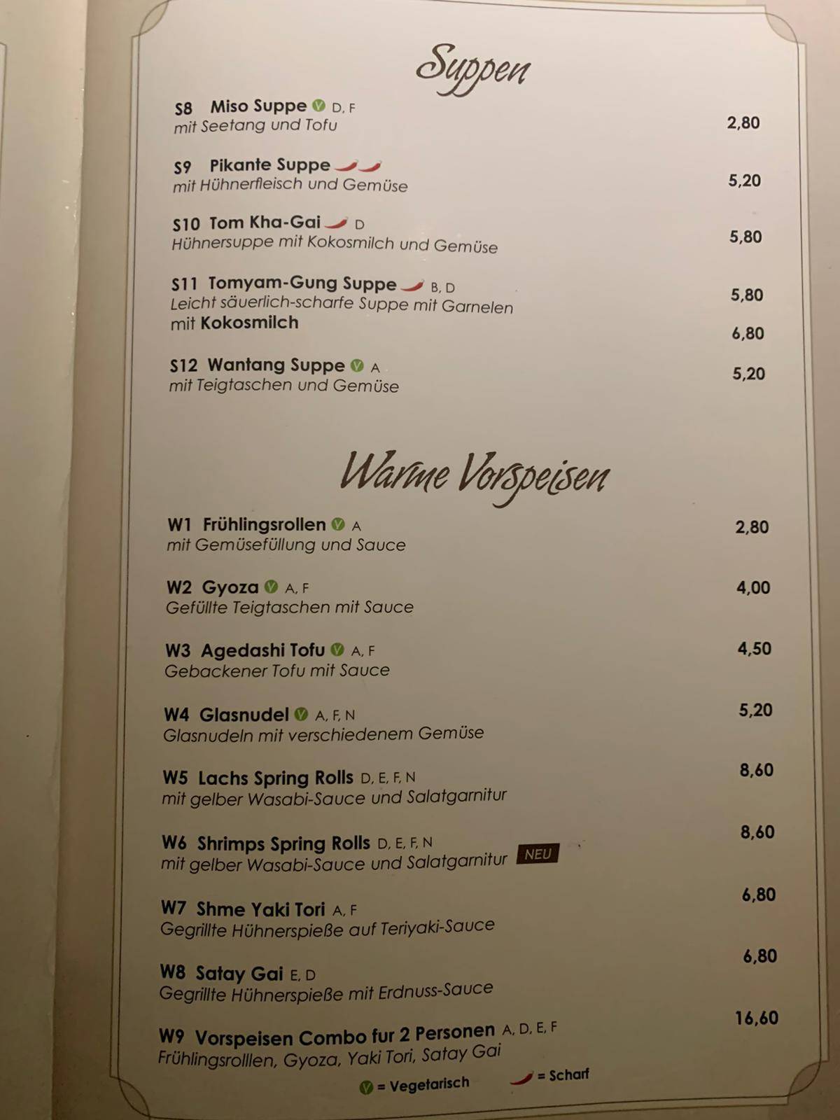 Menu at Ginko restaurant, Wörgl