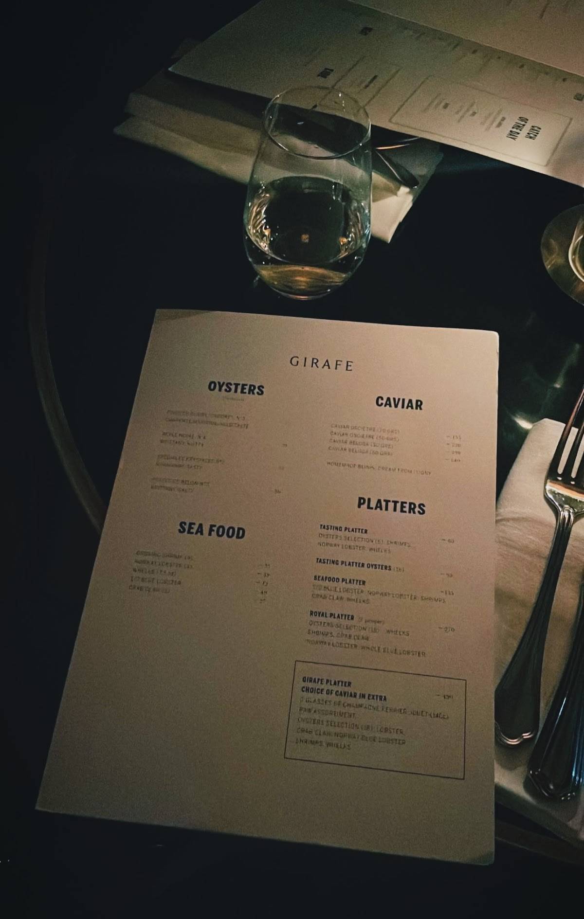 Menu at Girafe Restaurant, Paris