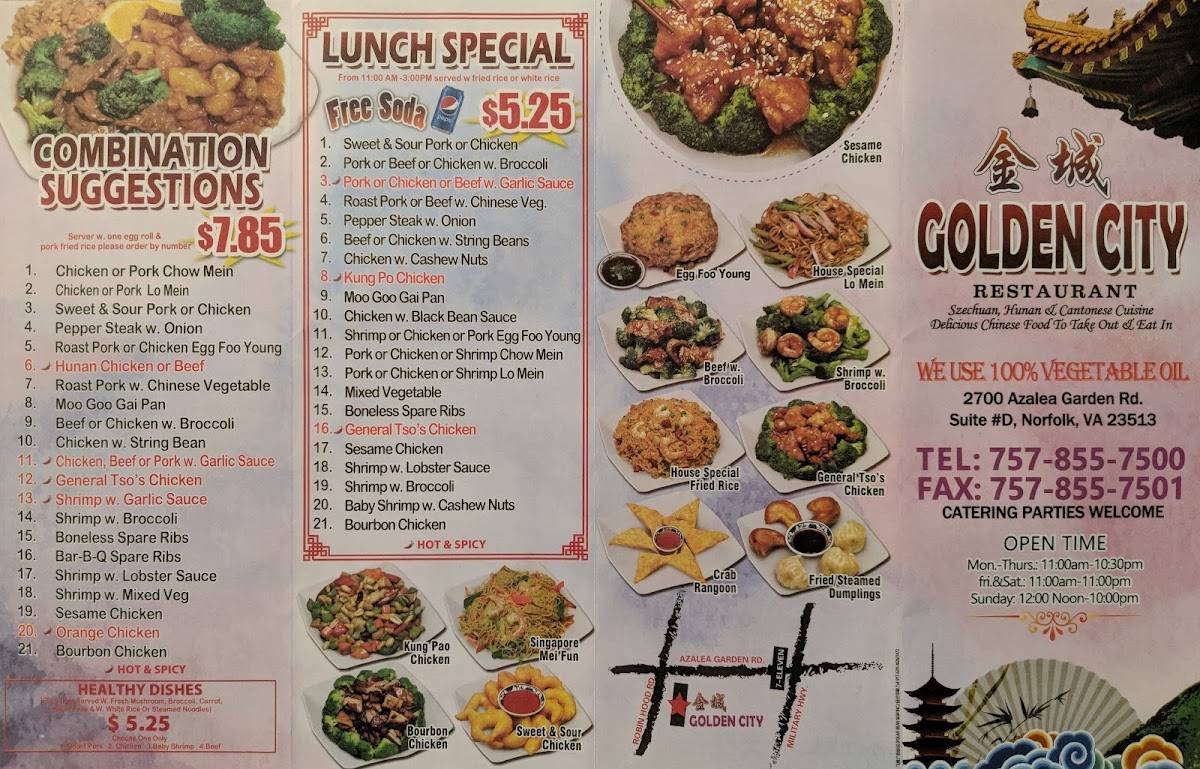 Menu at Golden City Chinese Restaurant, Norfolk, Azalea Garden Rd suite d