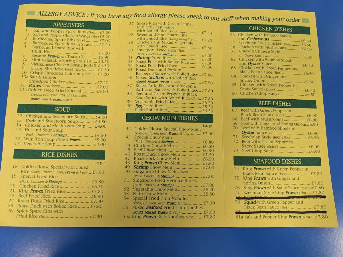 Menu at Golden Food Kingsland restaurant, London, 368 Kingsland Rd